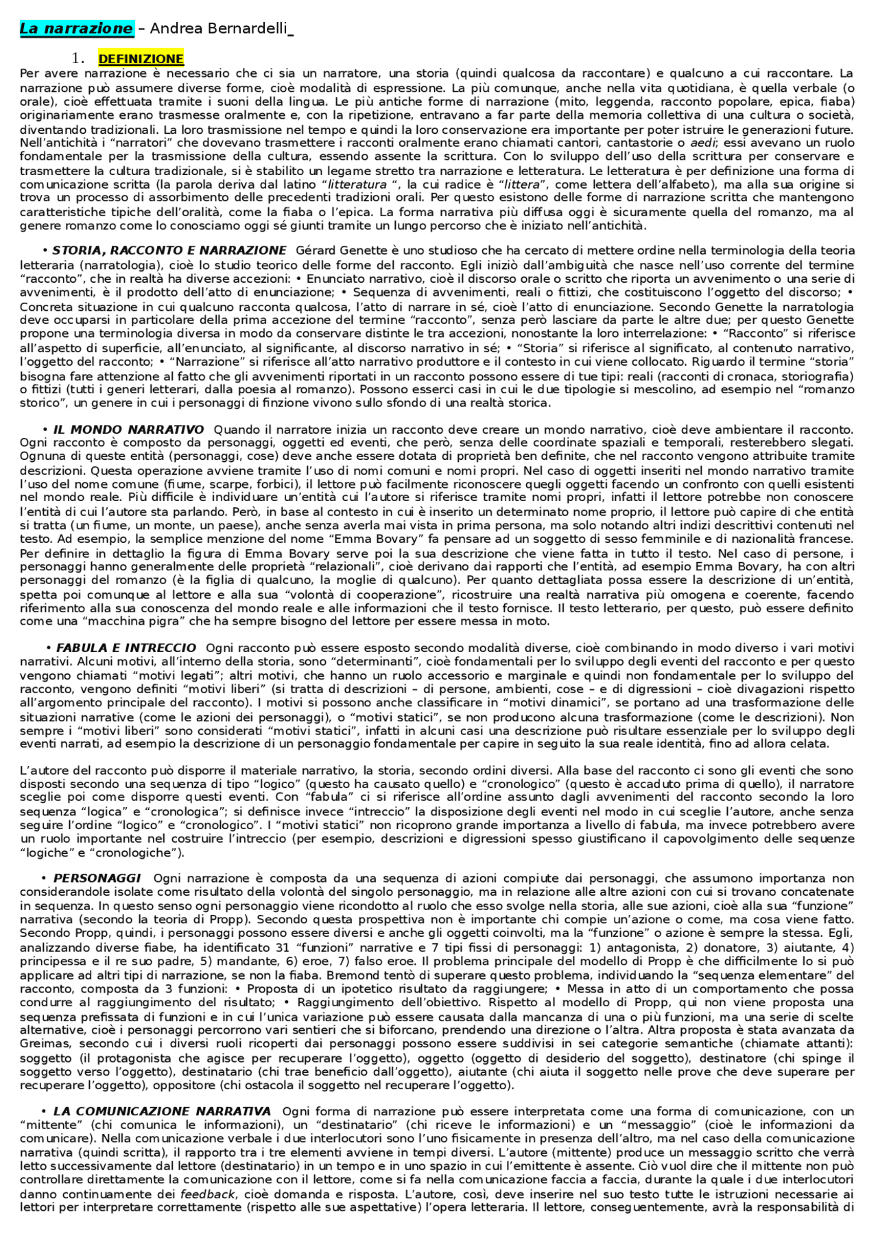 La Narrazione Andrea Bernardelli Docsity