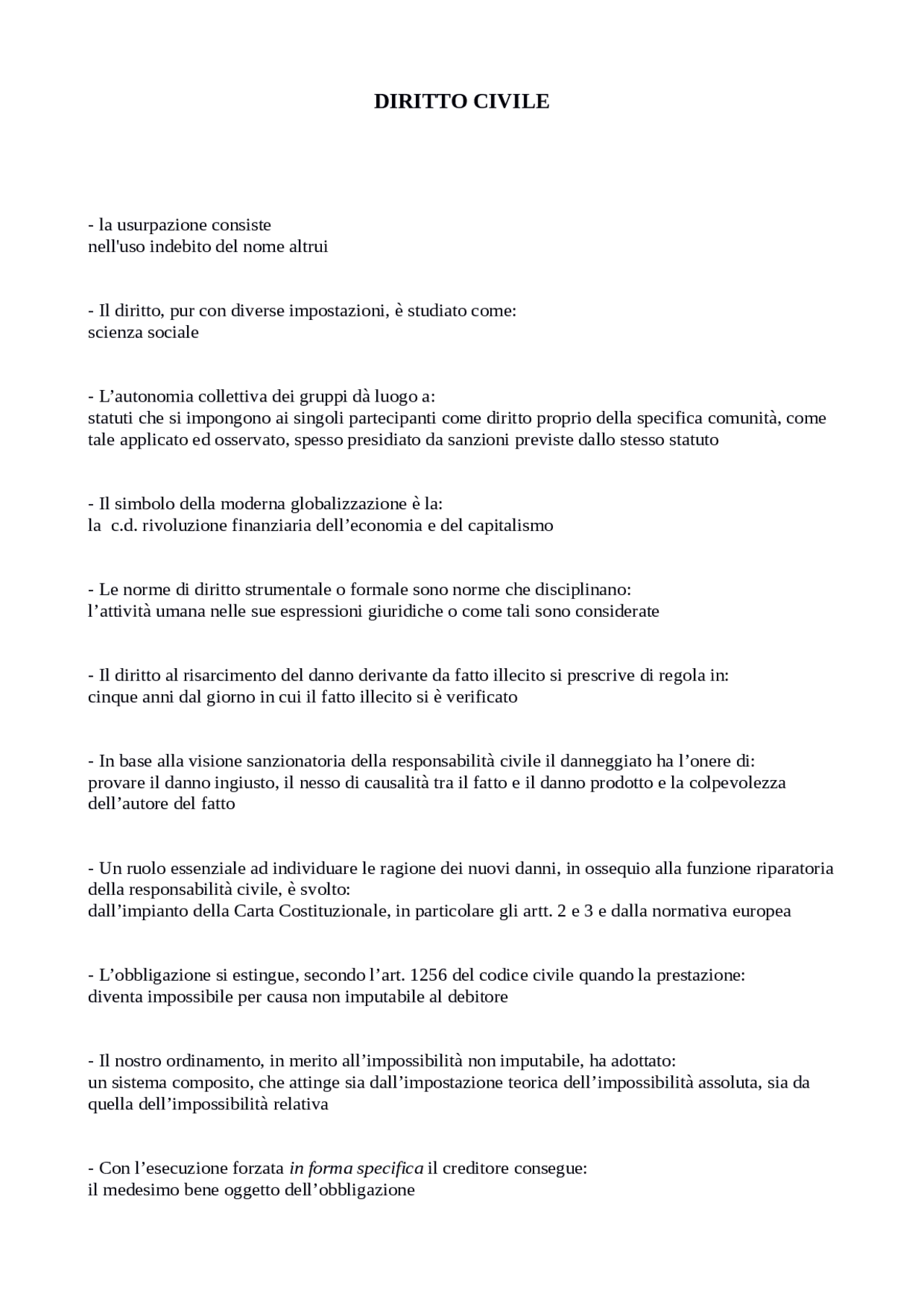 Test Di Diritto Civile Docsity