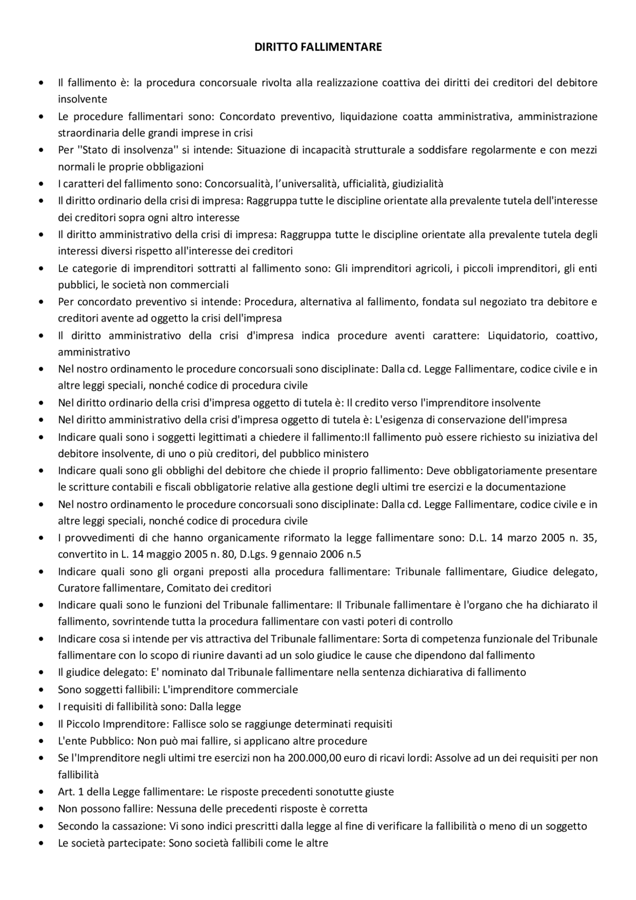 Diritto Fallimentare Prove Desame Di Diritto Fallimentare Docsity