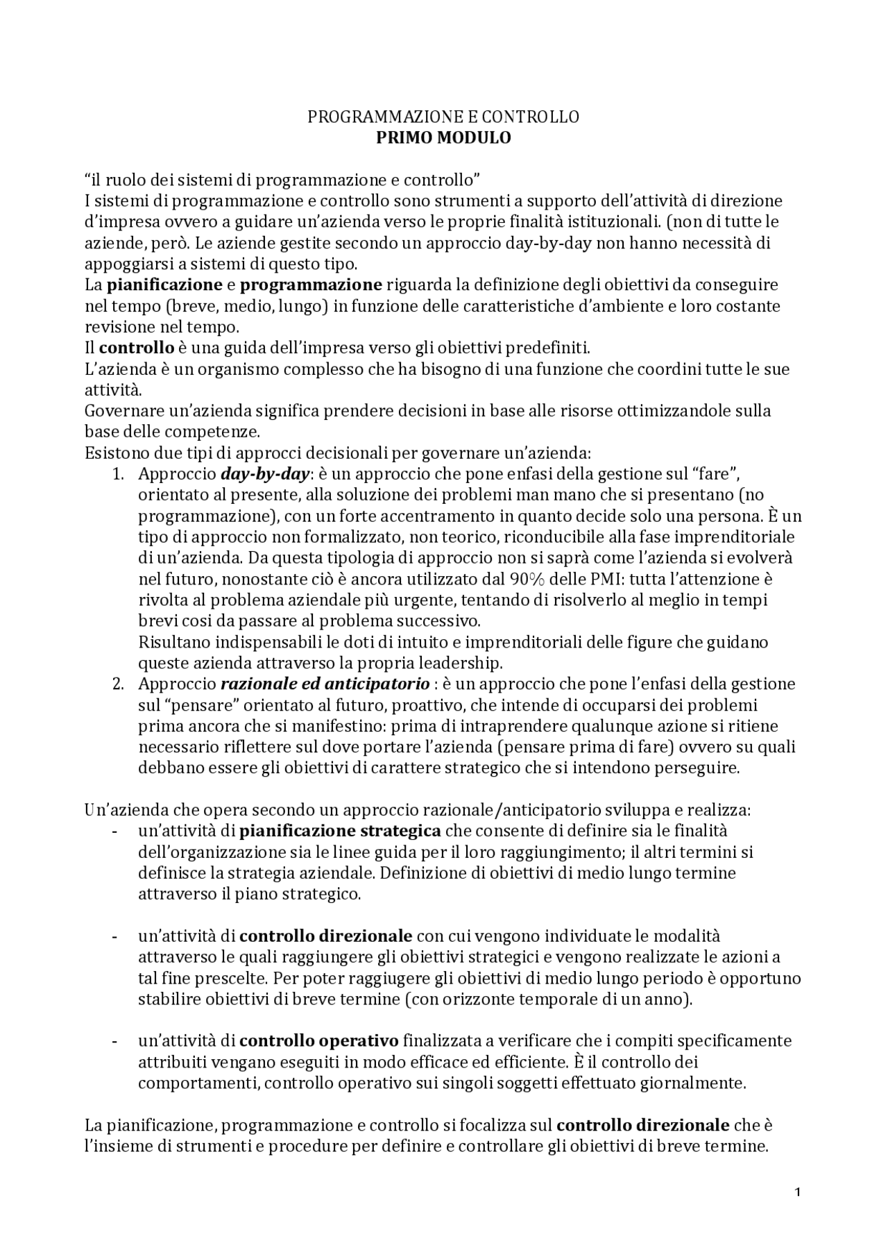Programmazione e controllo - Docsity