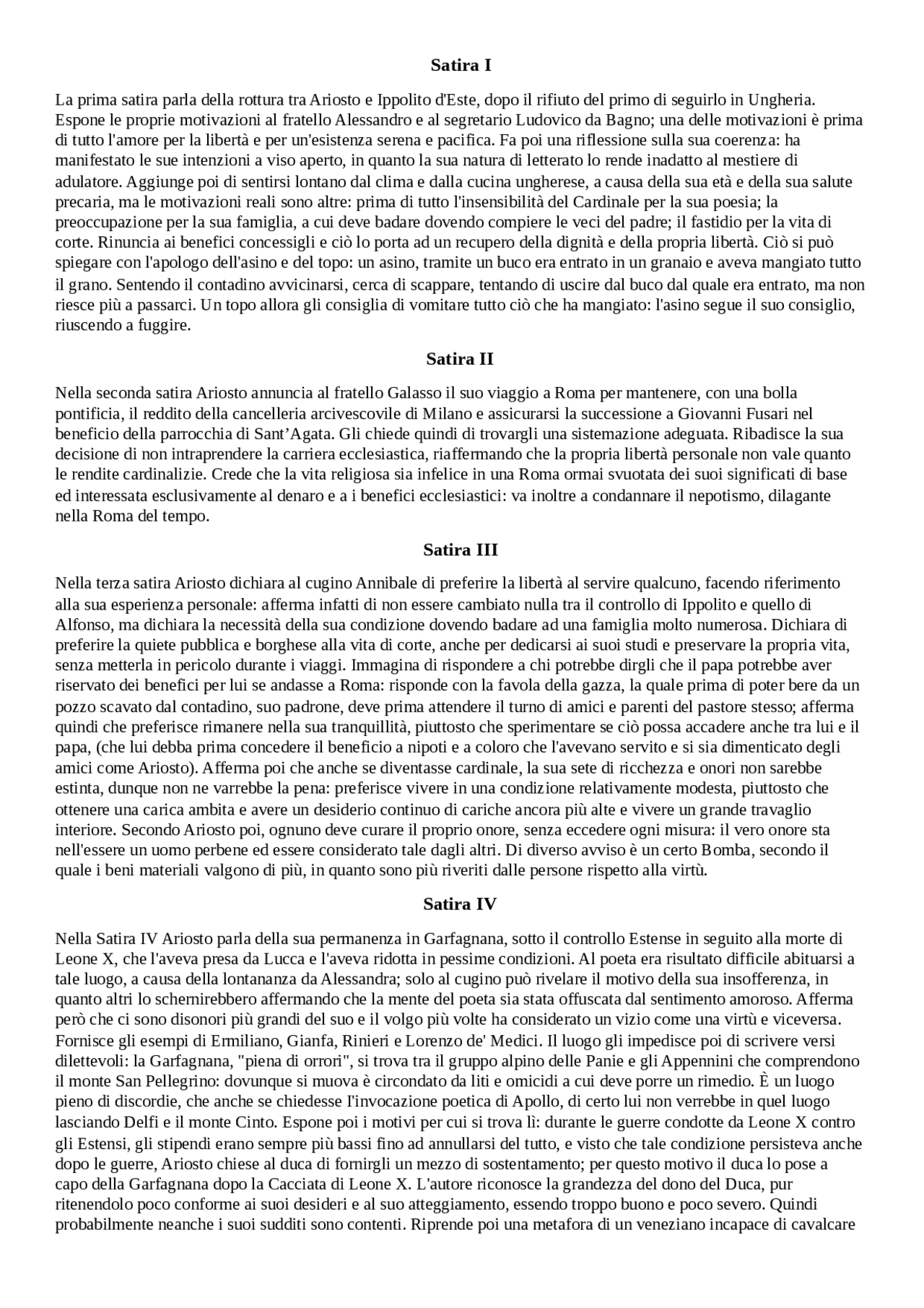 Satire Ludovico Ariosto Docsity