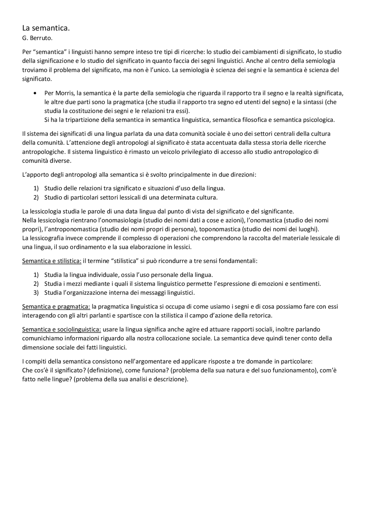 La Semantica G Berruto Riassunti Docsity