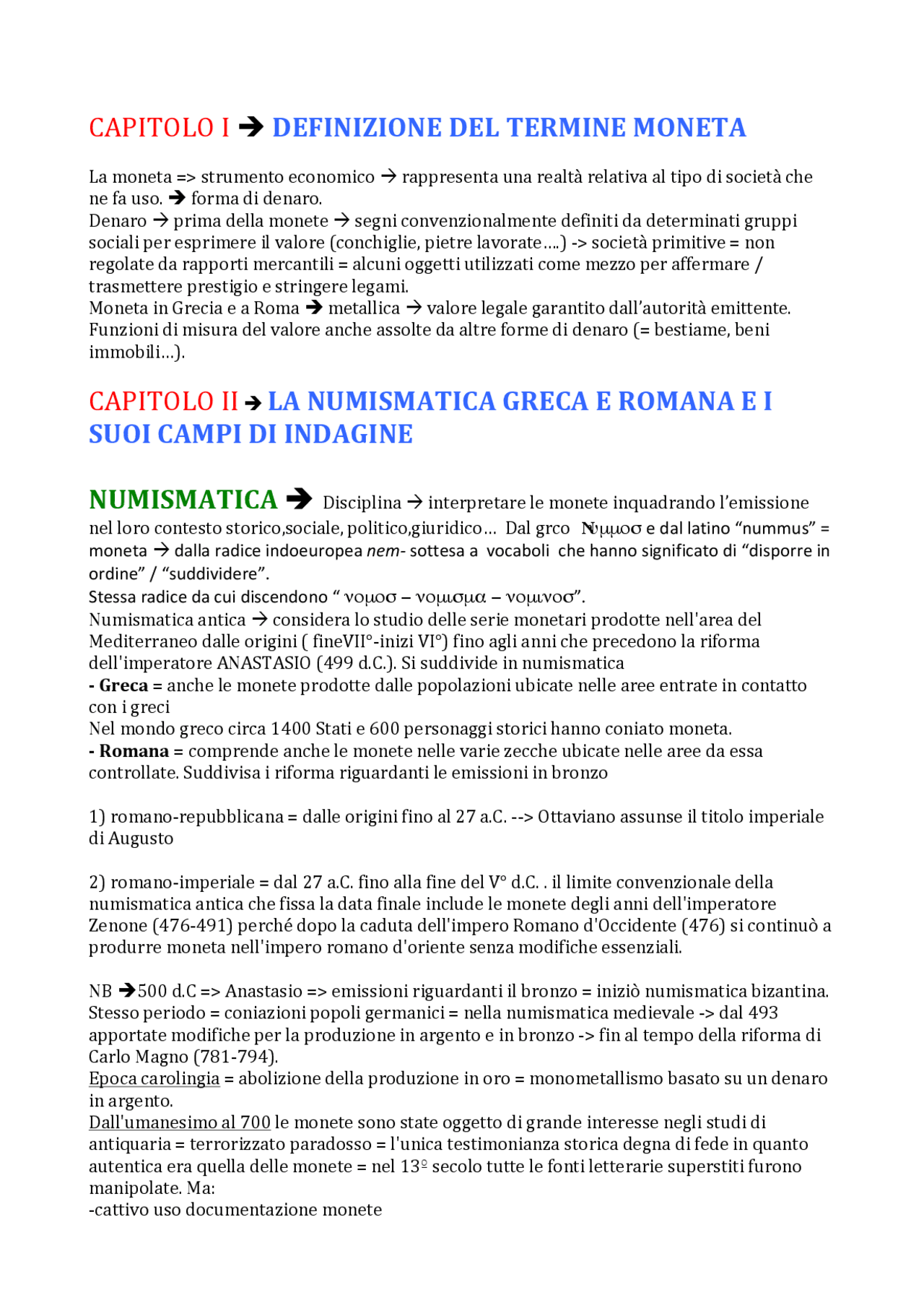 Schema Di Numismatica Antica Docsity
