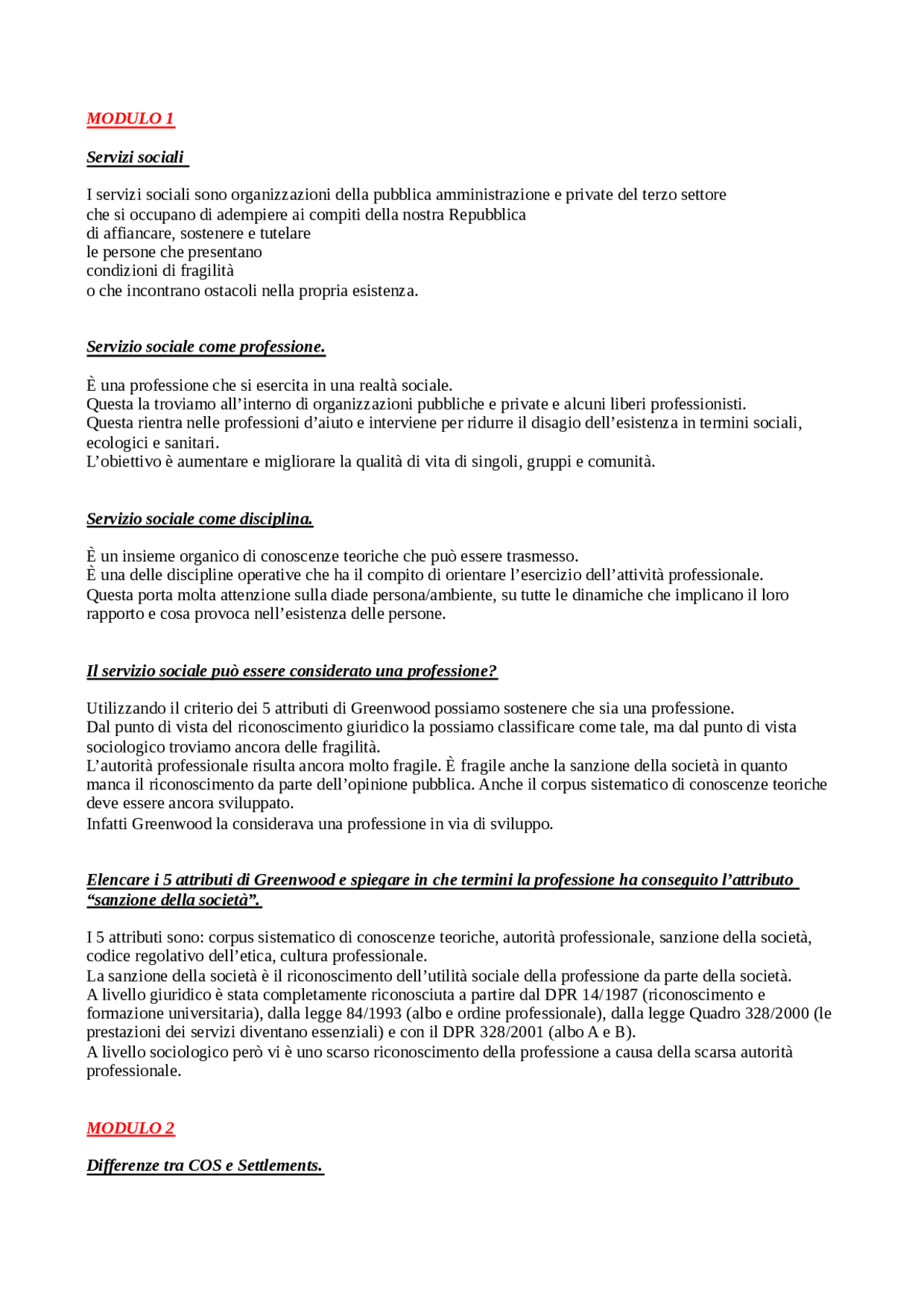 Principi E Fondamenti Del Servizio Sociale Prove Desame Di Metodi E