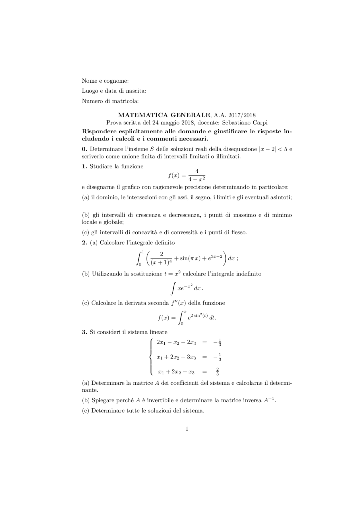 Analisi Matematica 1 Docsity