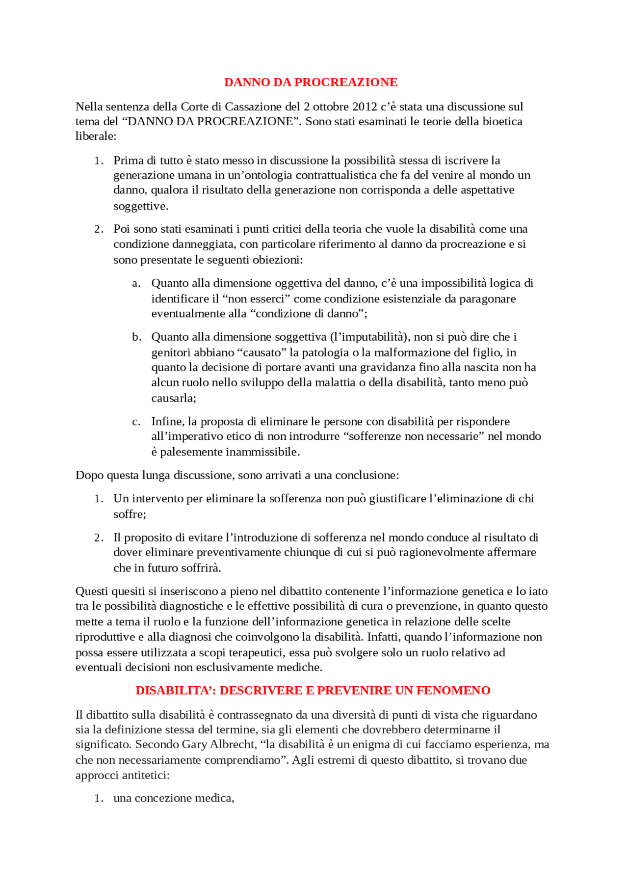 Elementi Di Bioetica Danno Da Procreazione Docsity