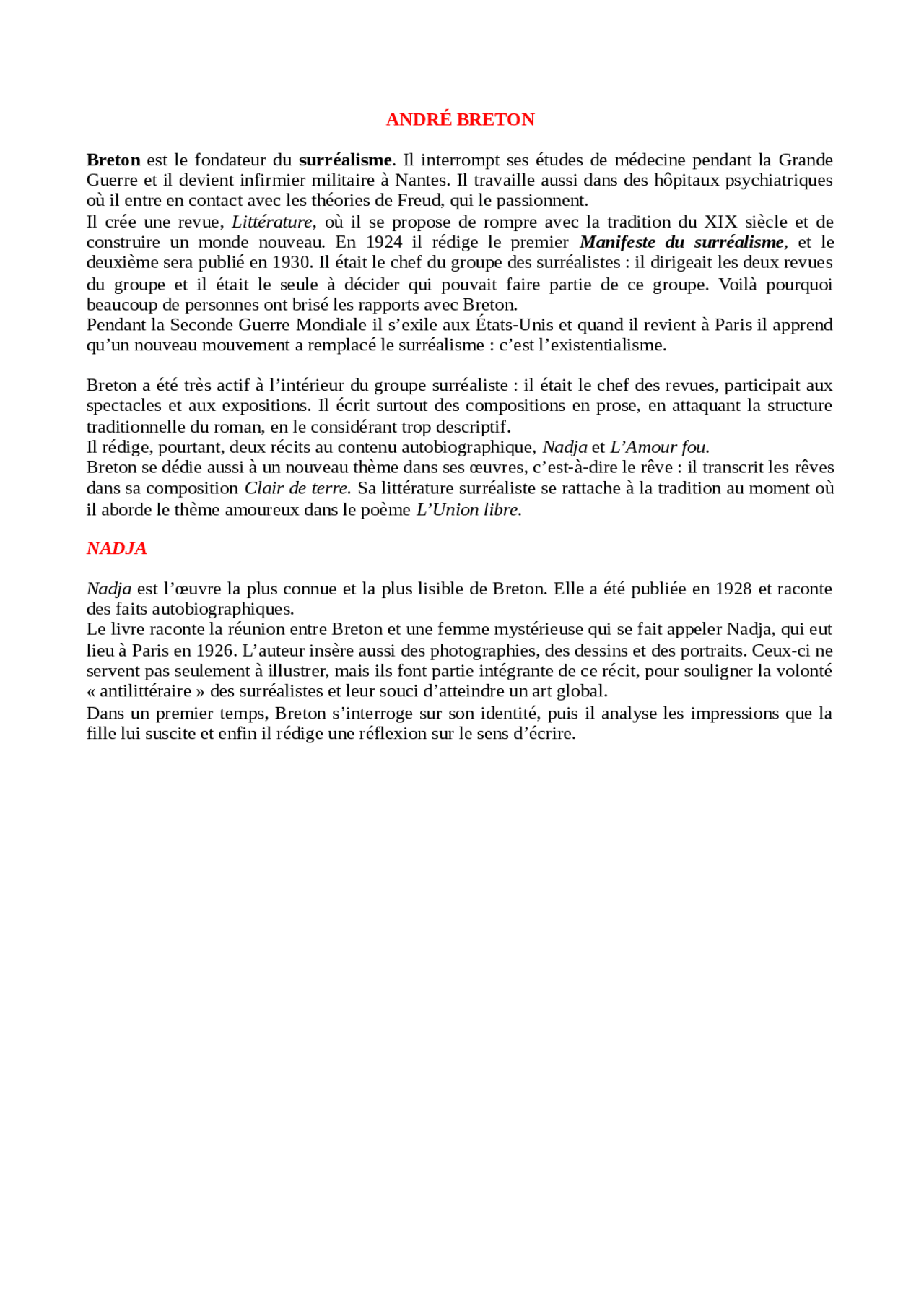 Appunti Di Francese Du André Breton Appunti Di Francese Docsity