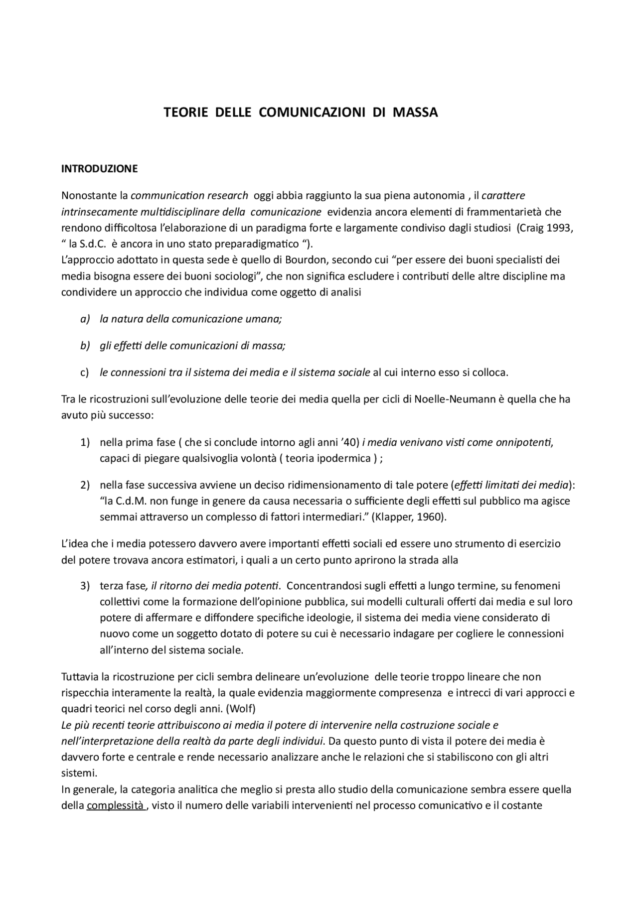 Teorie Delle Comunicazioni Di Massa Docsity
