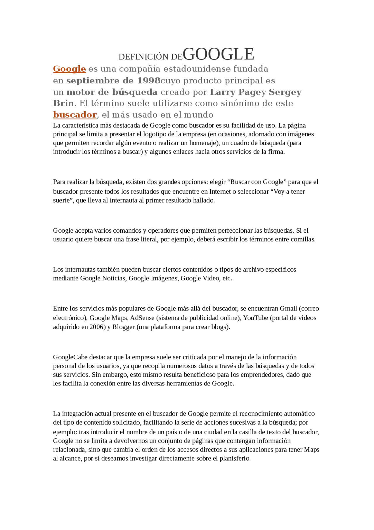 Definición de Google - Docsity