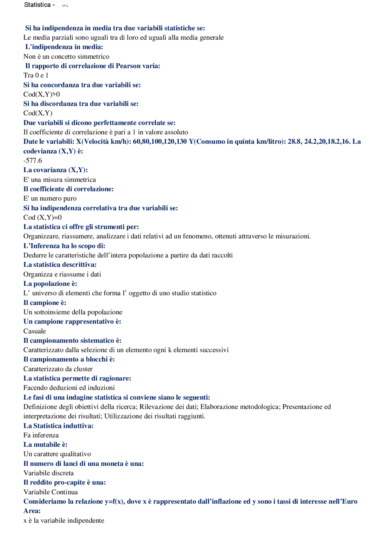 Statistica test d'esame - Docsity