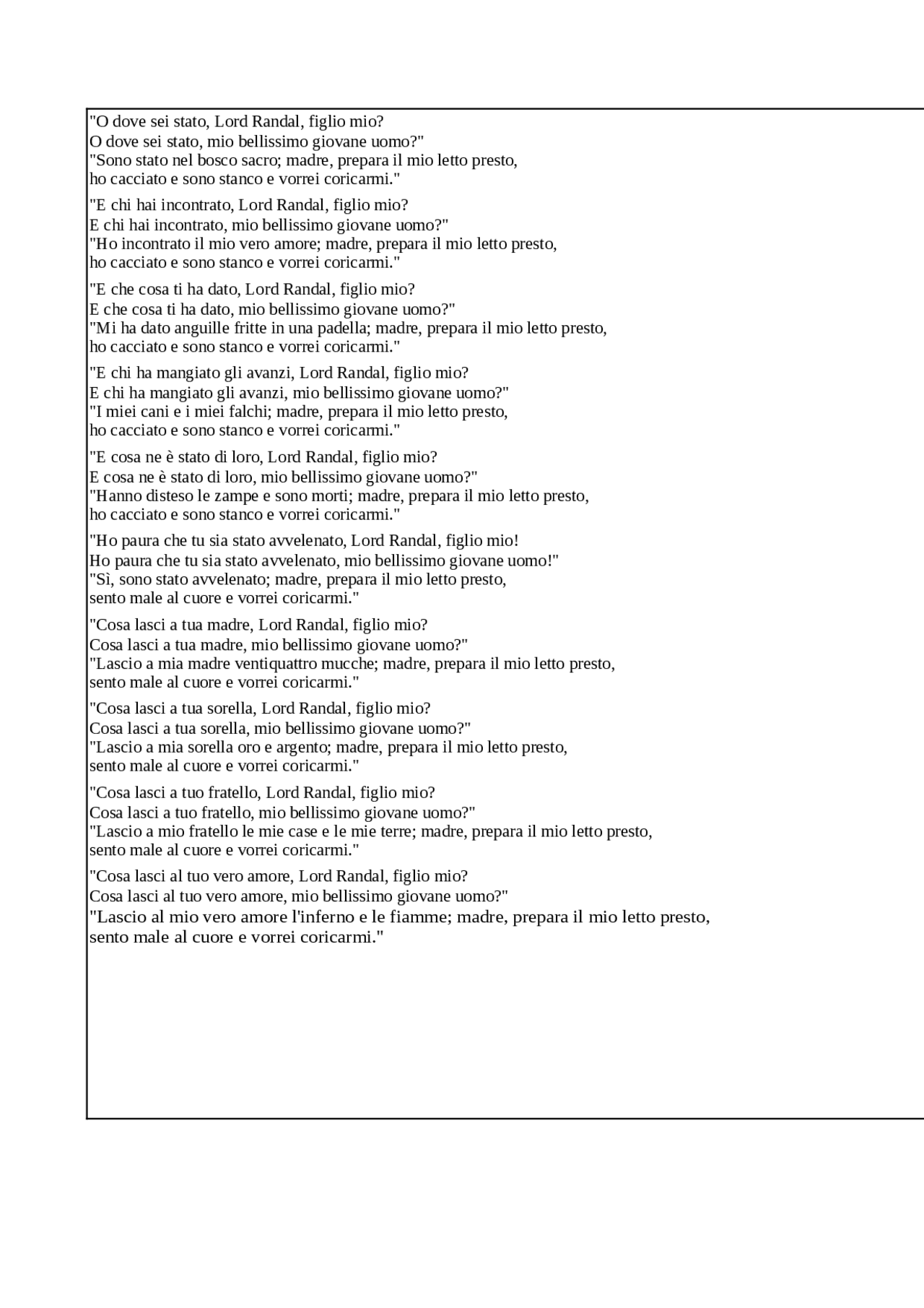 Traduzione de lord randal ballad - Docsity