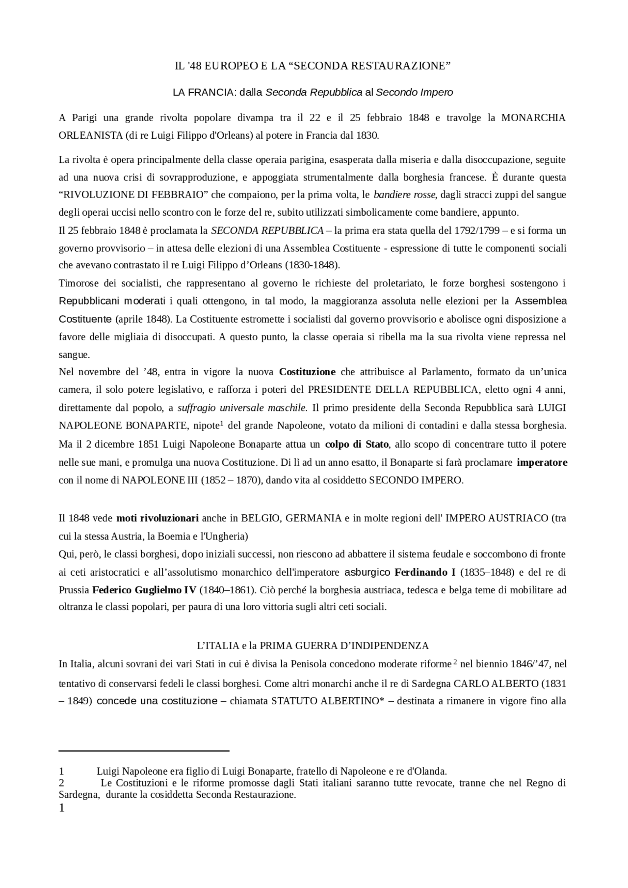 La Seconda Restaurazione Docsity