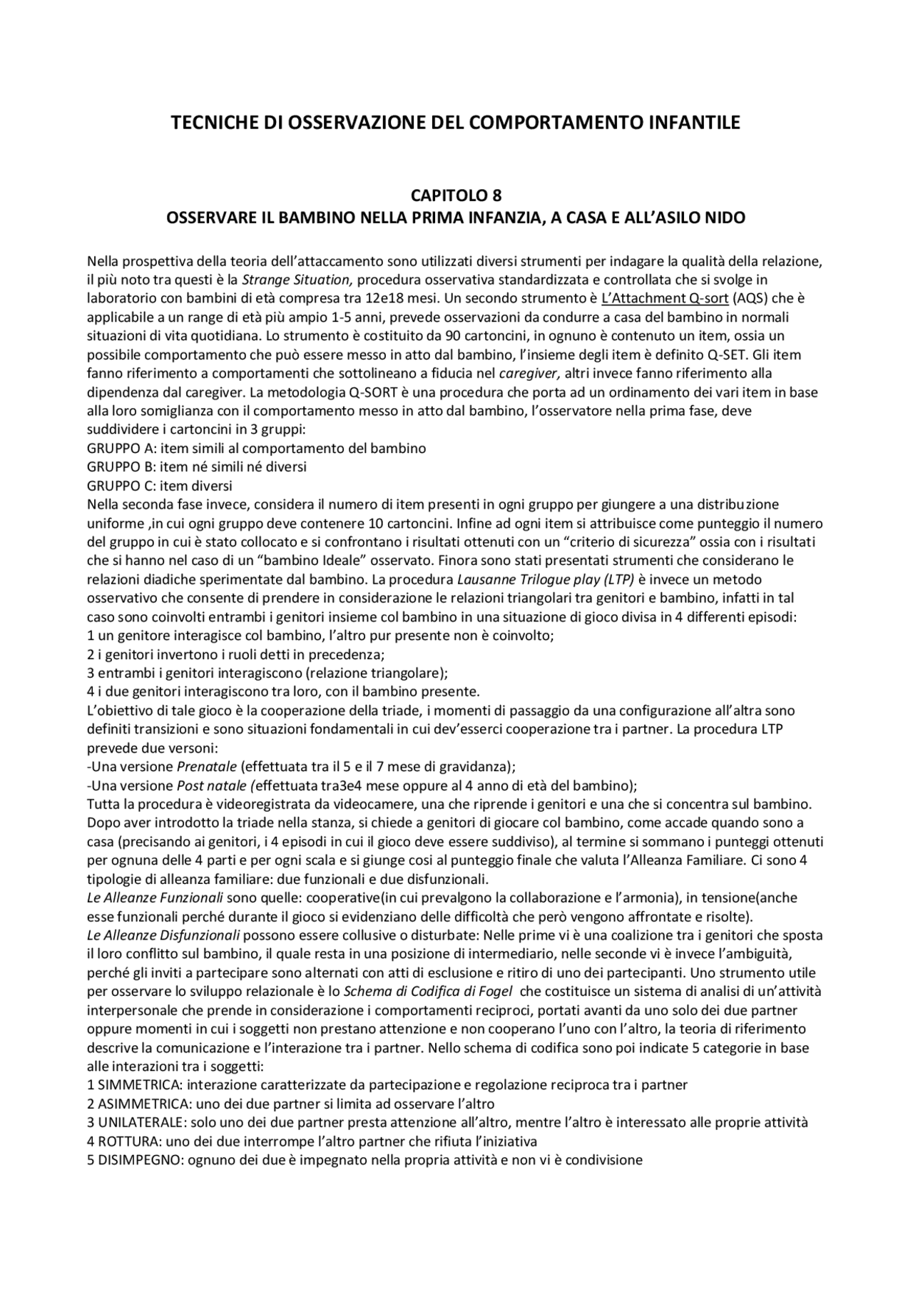 Tecniche Di Osservazione Del Comportamento Infantile Docsity