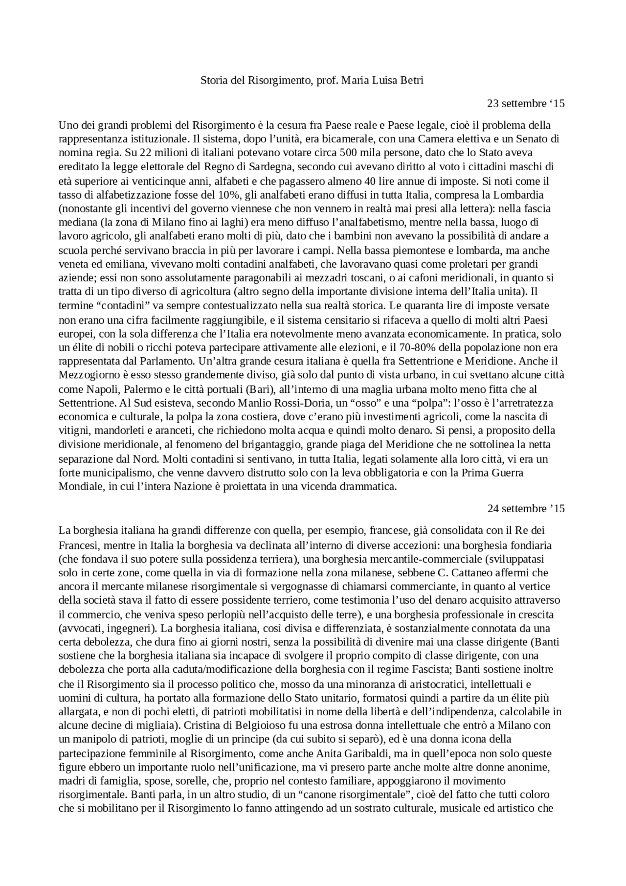 Storia del Risorgimento - Docsity