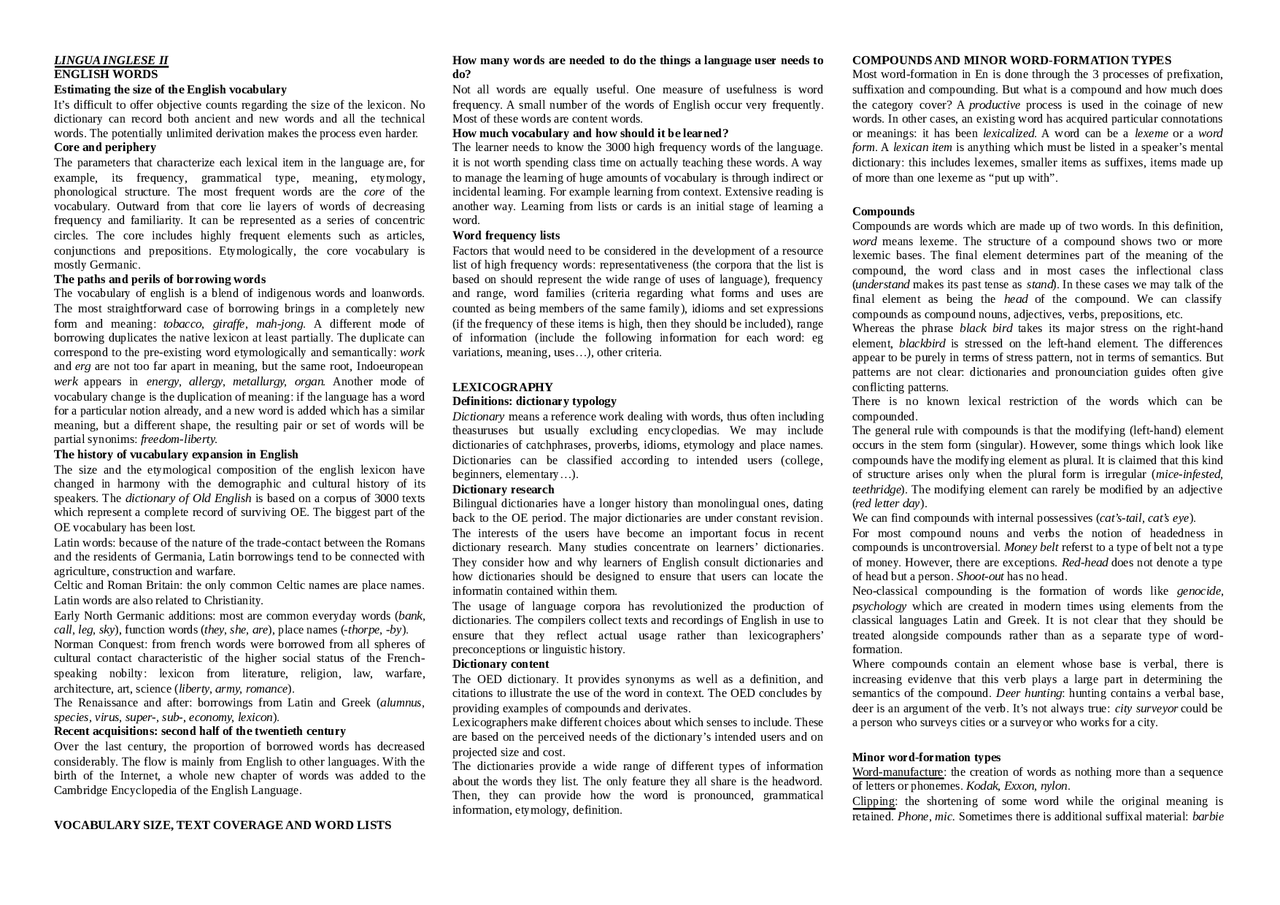 Esame di Morfosintassi Inglese prof.ssa Forchini - Docsity