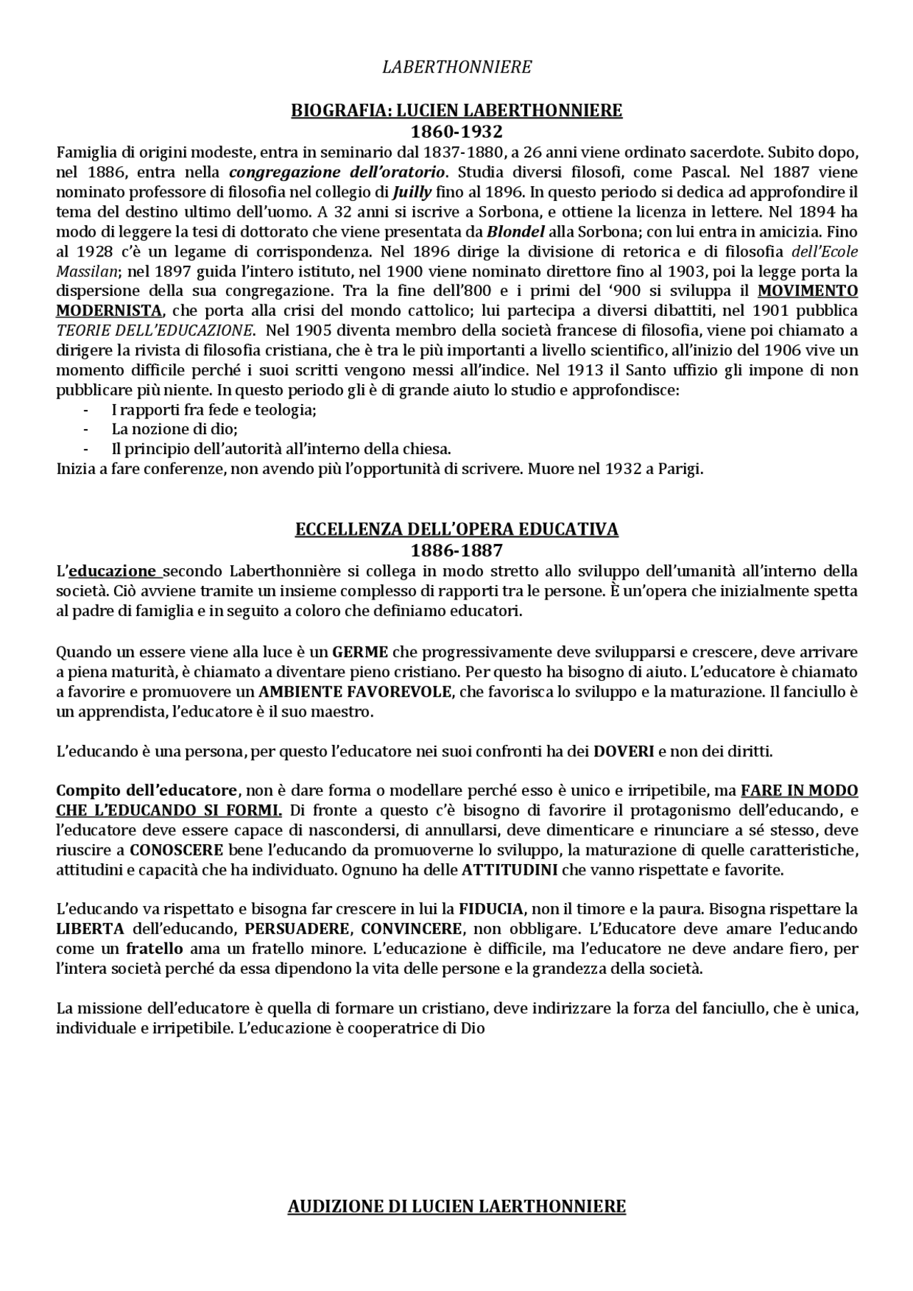 Laberthonniere Riassunto Docsity