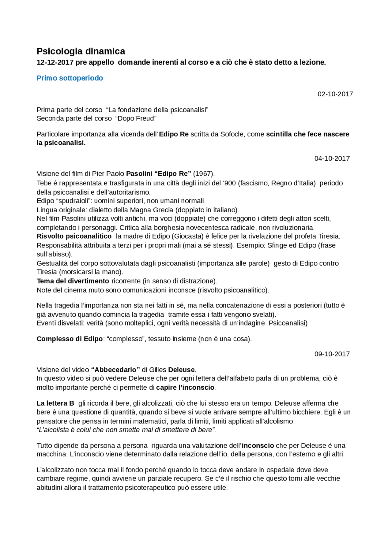 Appunti Psico Dinamica Docsity