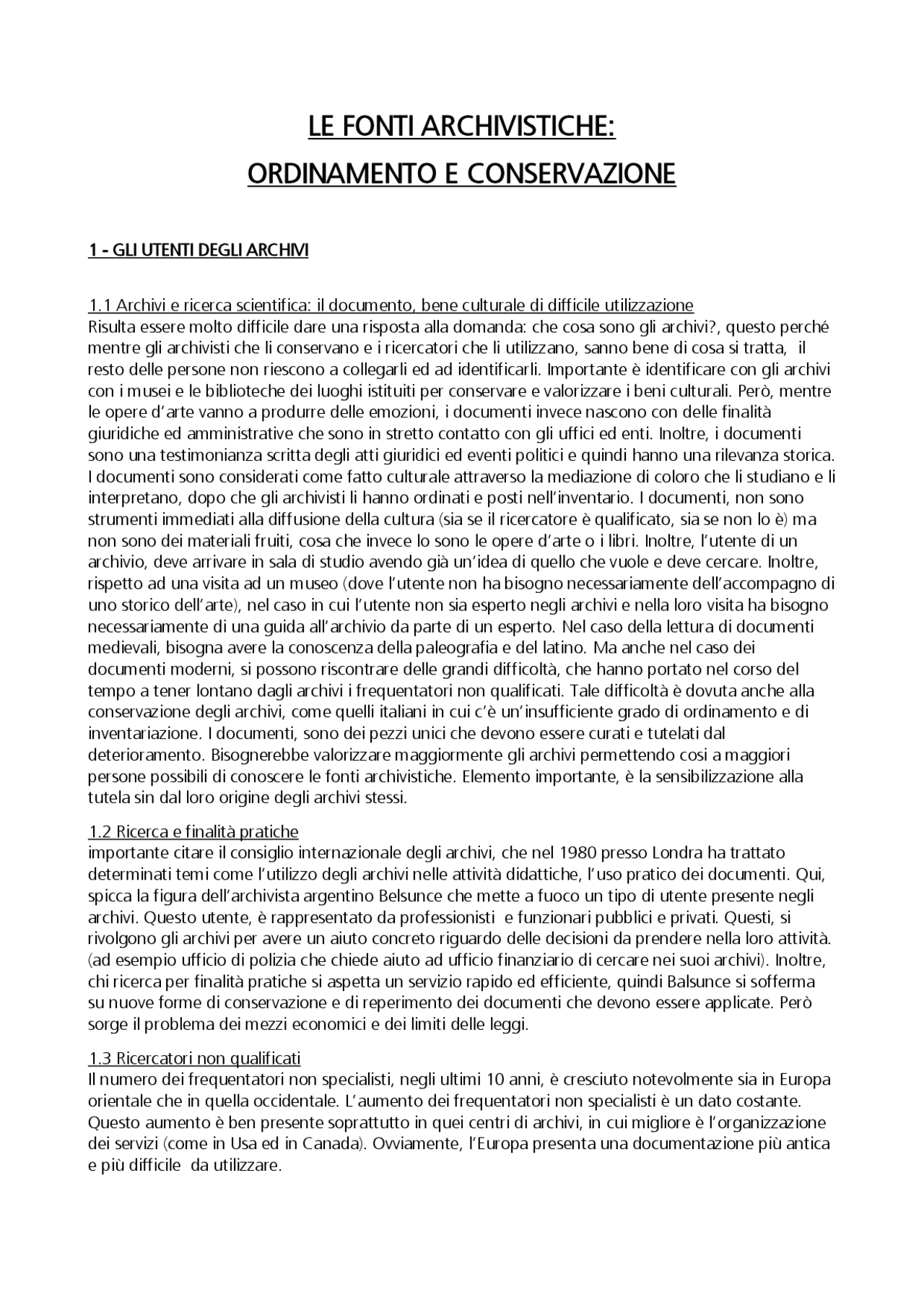 Le Fonti Archivistiche Docsity