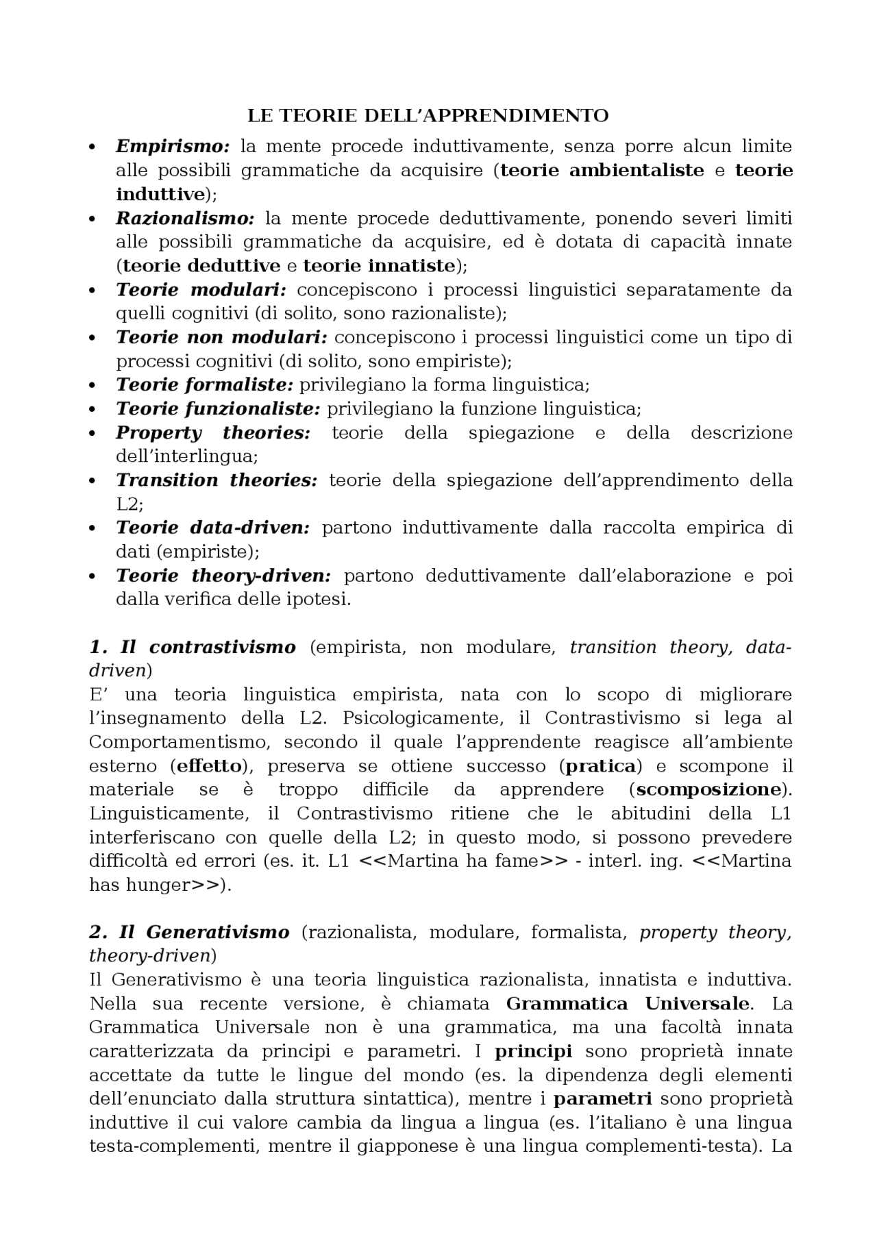 Le teorie dell'apprendimento della L2 | Résumés de Didattica generale e ...