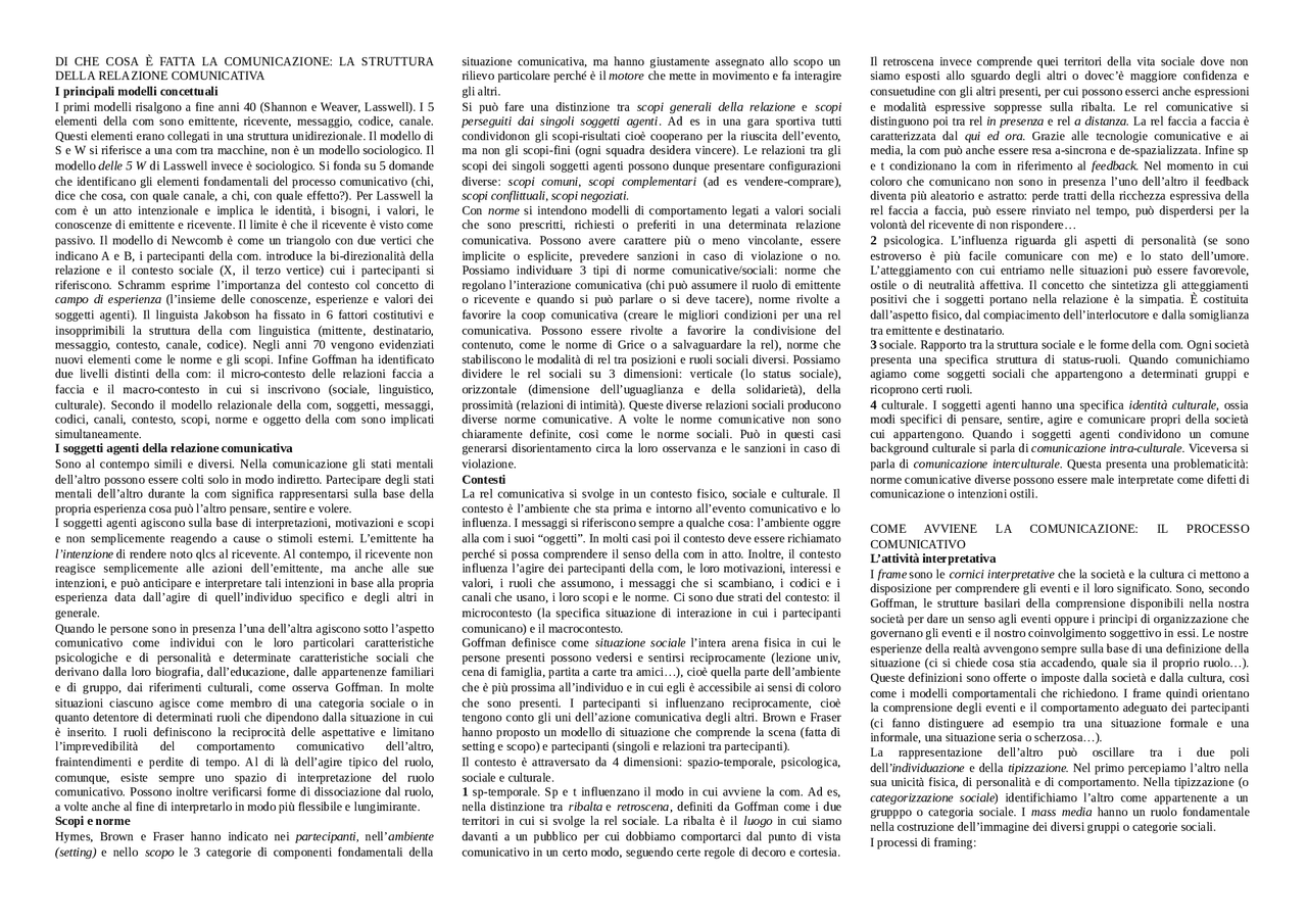 Esame Di Sociologia Della Comunicazione Docsity