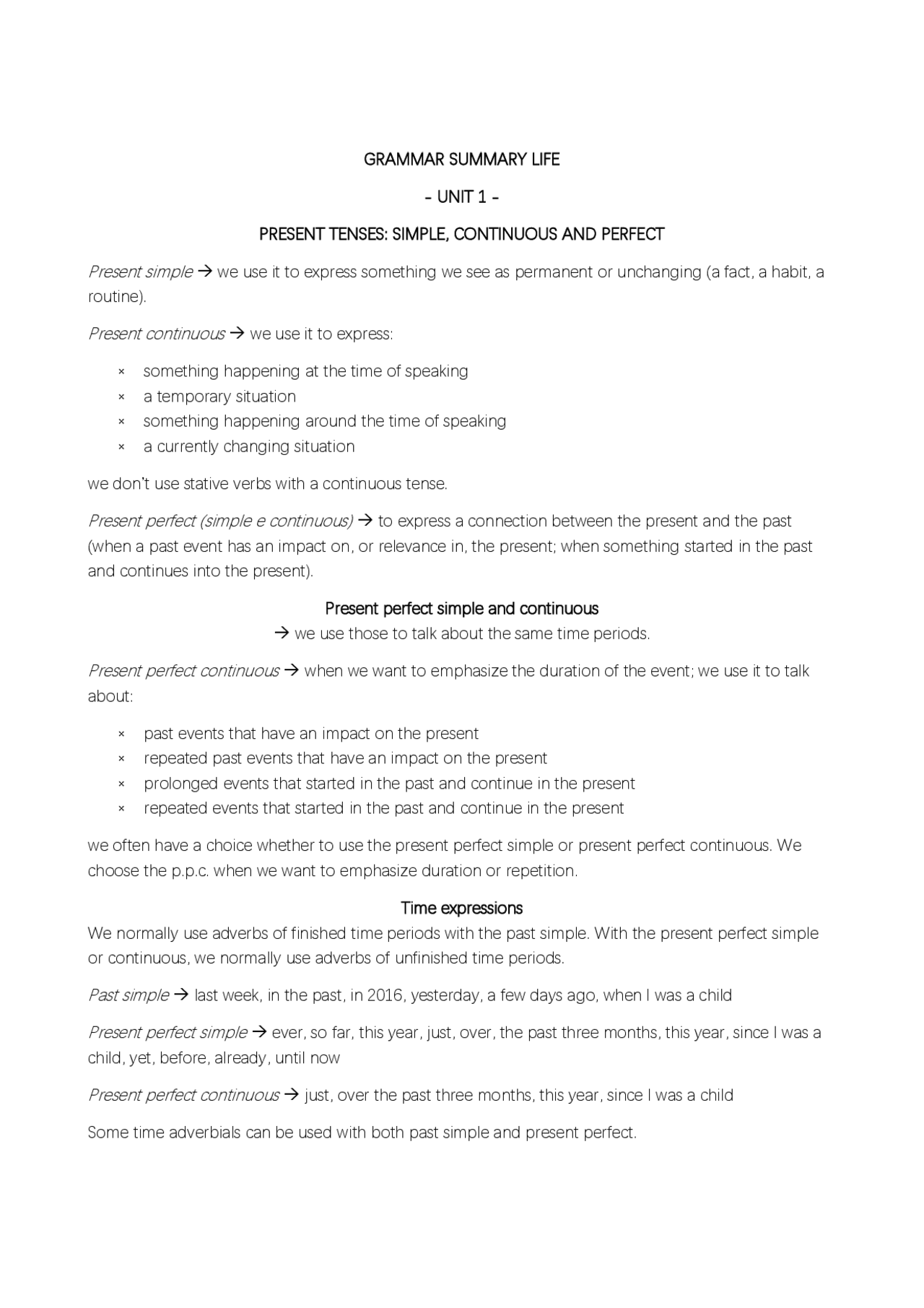 Life Upper Intermediate Grammar Summary Docsity