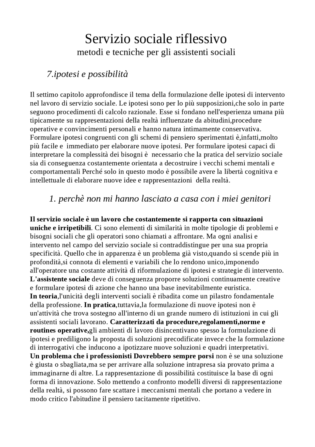 Servizio Sociale Riflessivo Luca Fazzi Docsity