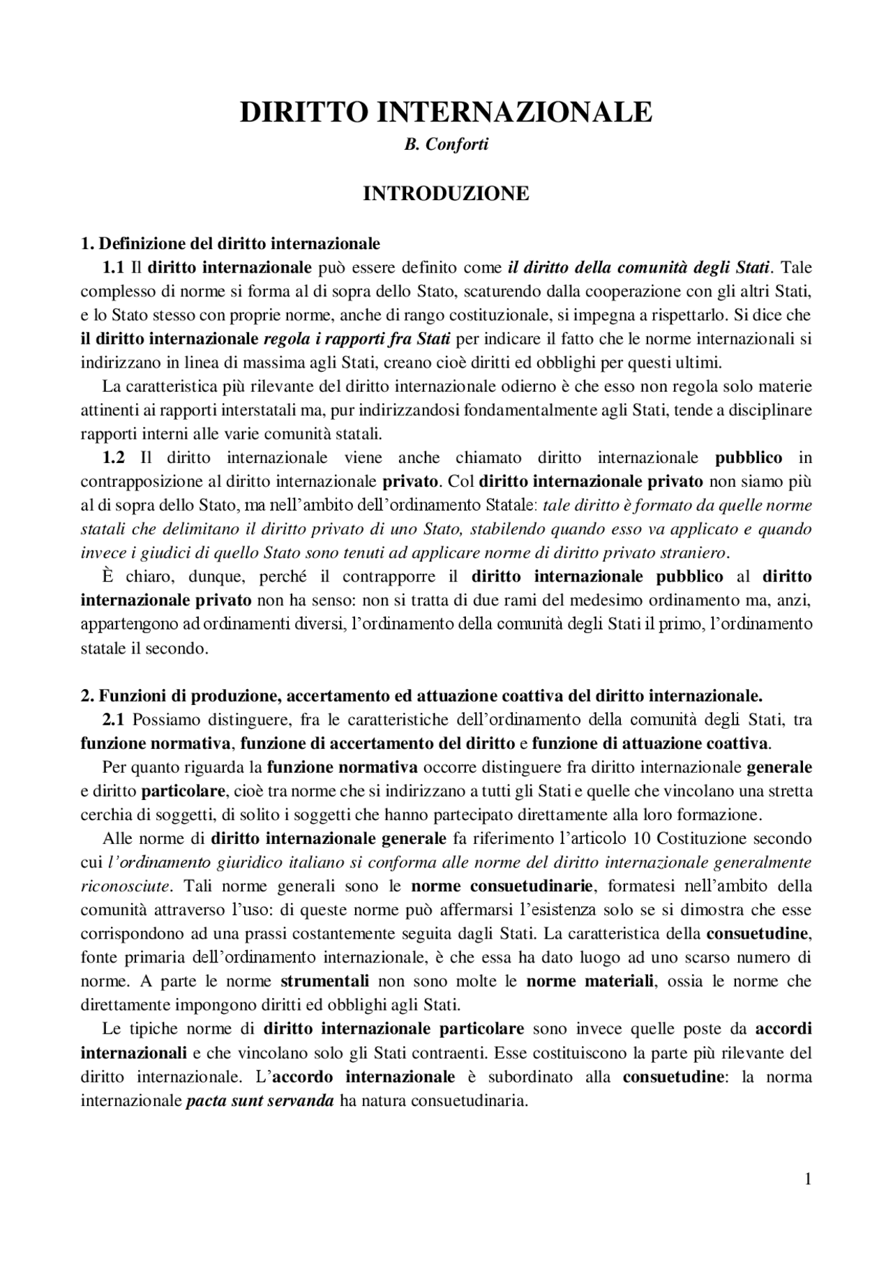 Diritto internazionale Conforti - Docsity