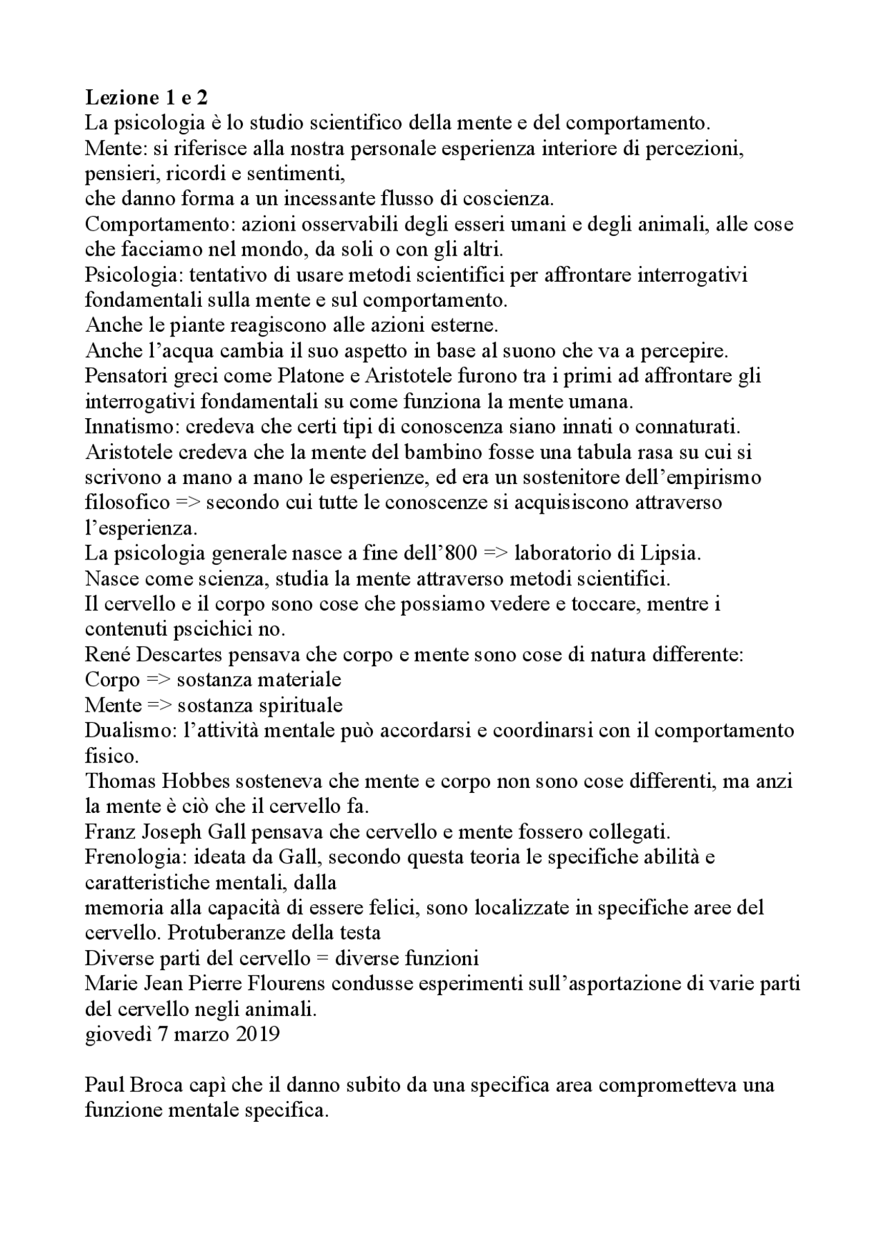 PSICOLOGIA GENERALE SCHACHTER CAPITOLO 1 E 2 - Docsity