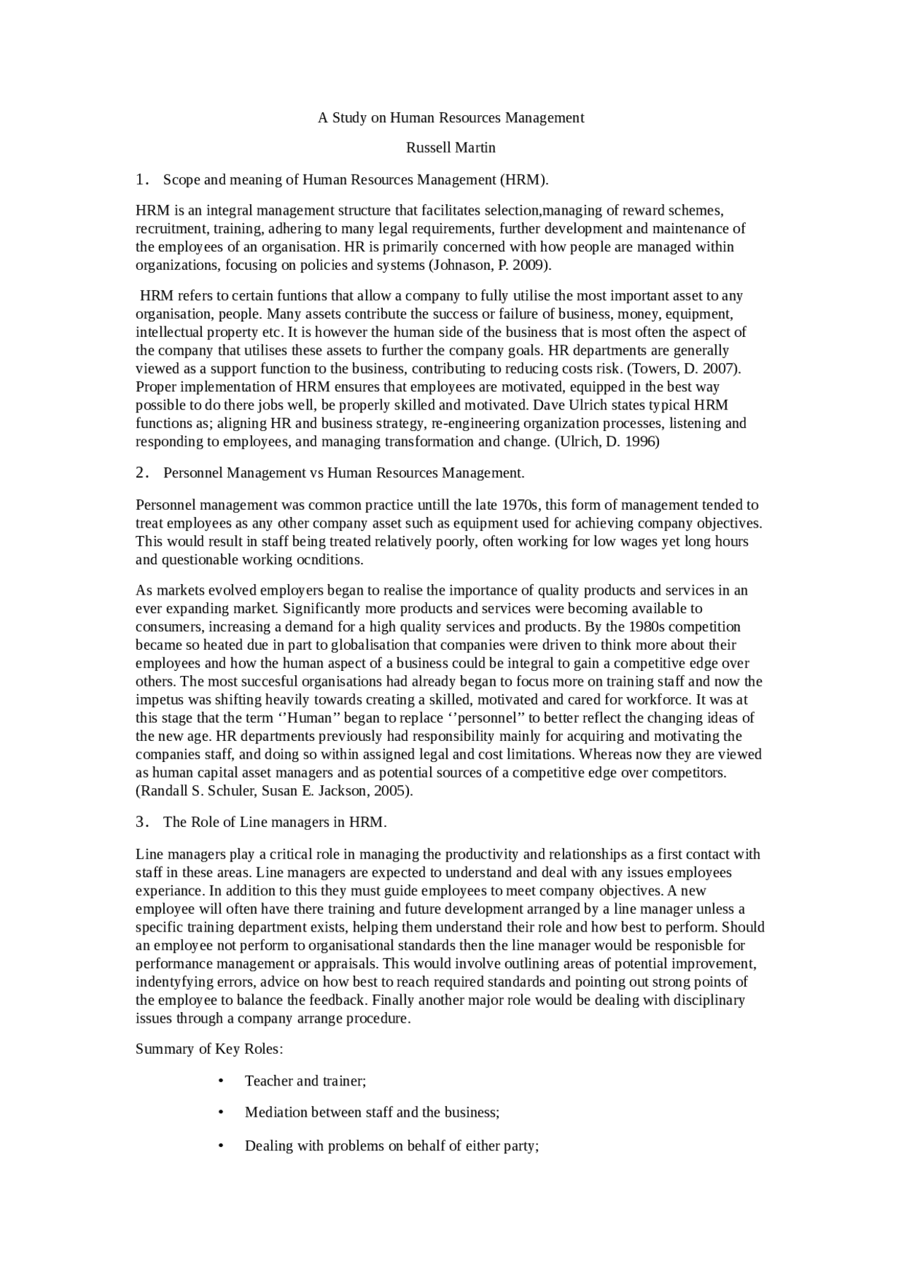 Human resources management study - Docsity