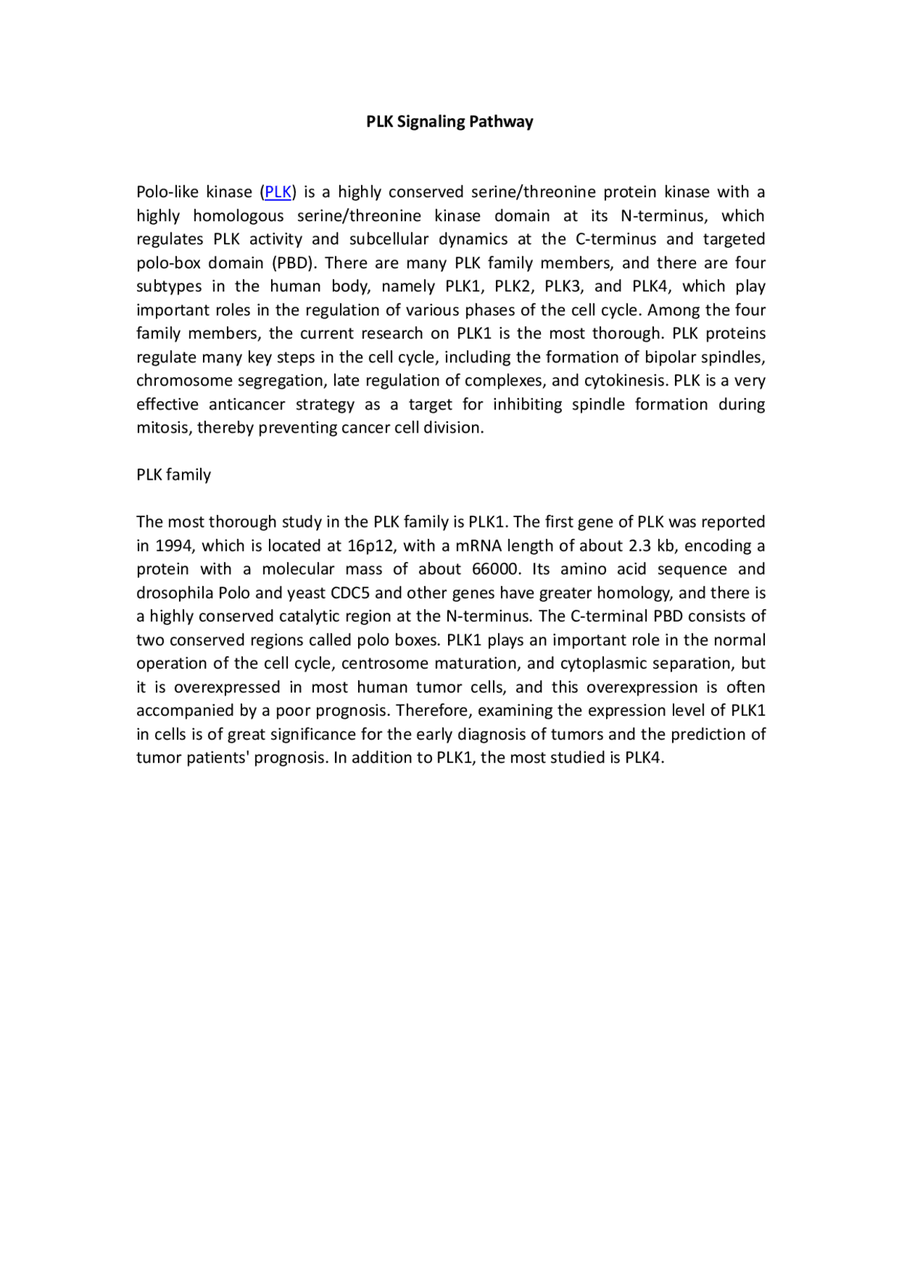 Plk Signaling Pathway Docsity