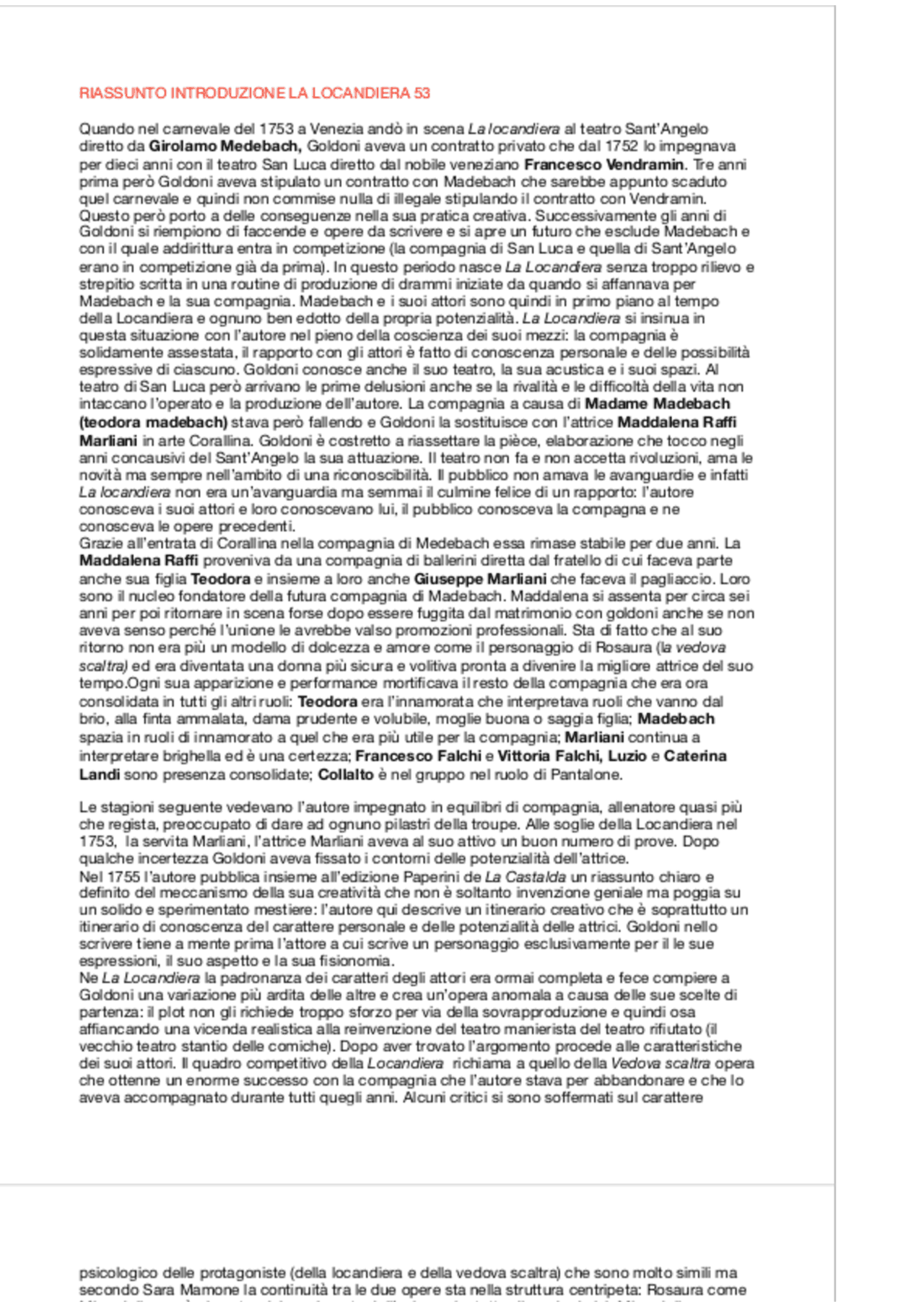 Riassunto Introduzione Alla Locandiera Ed Marsilio Docsity