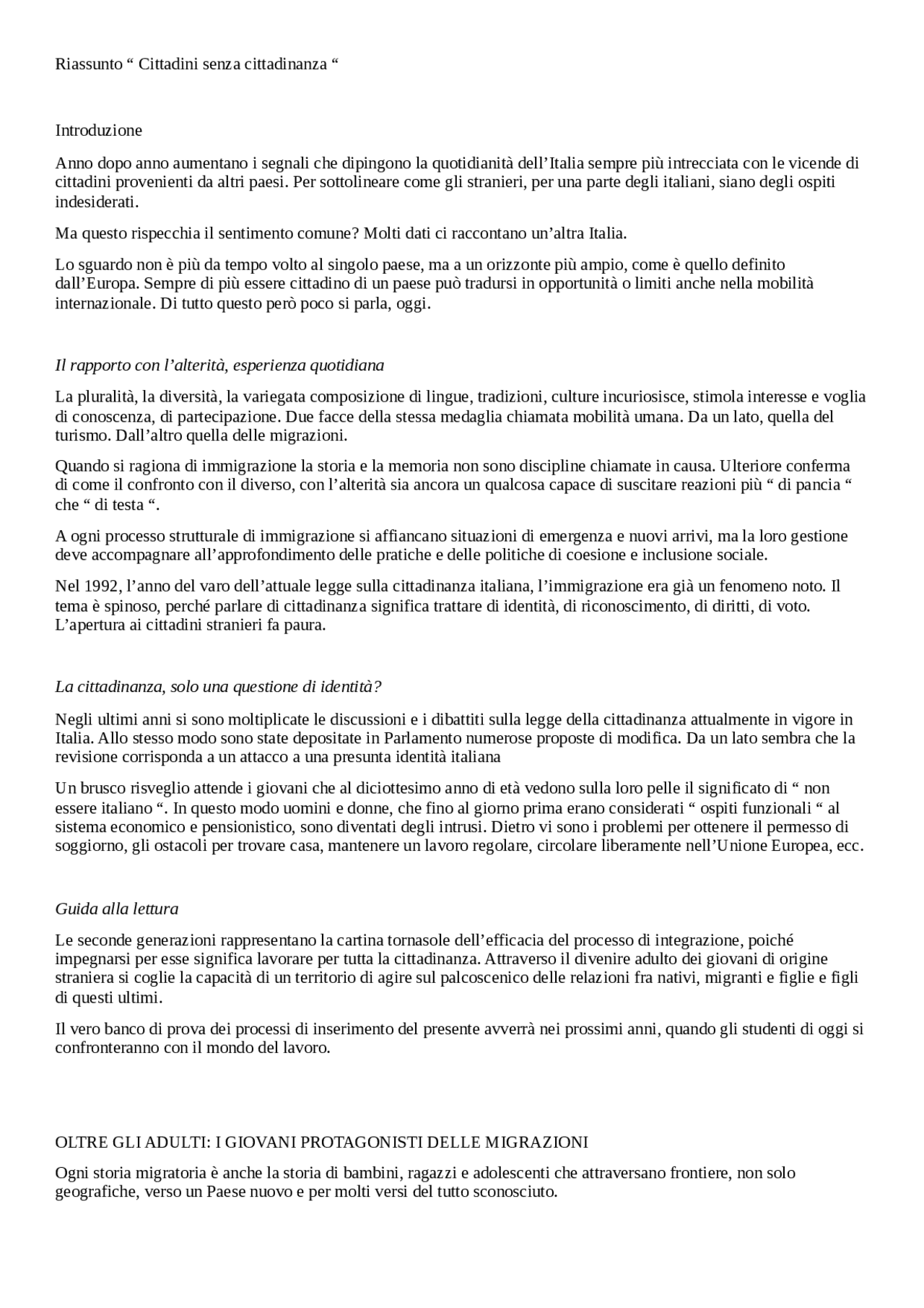 Cittadini senza cittadinanza - Roberta Ricucci - Docsity