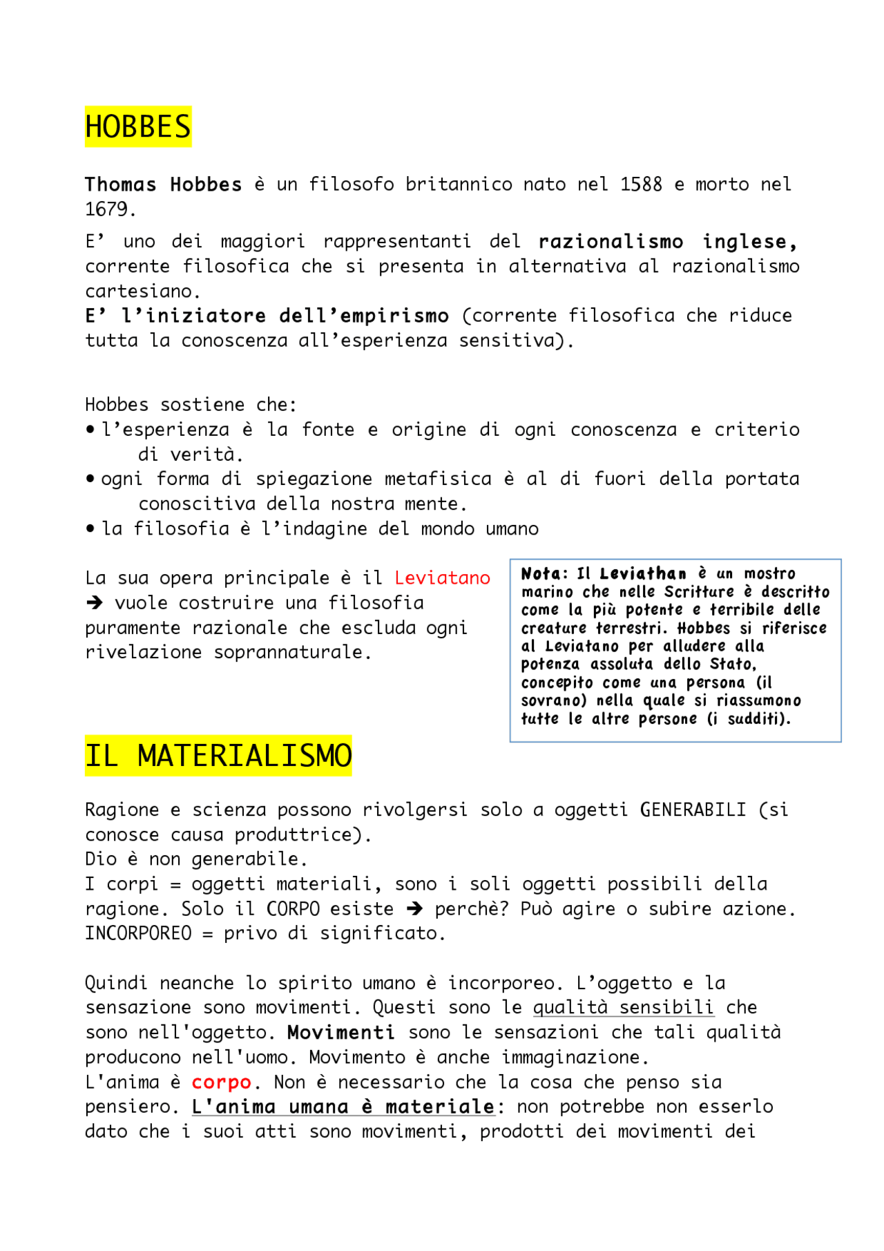 Hobbes Schema Sintesi Docsity