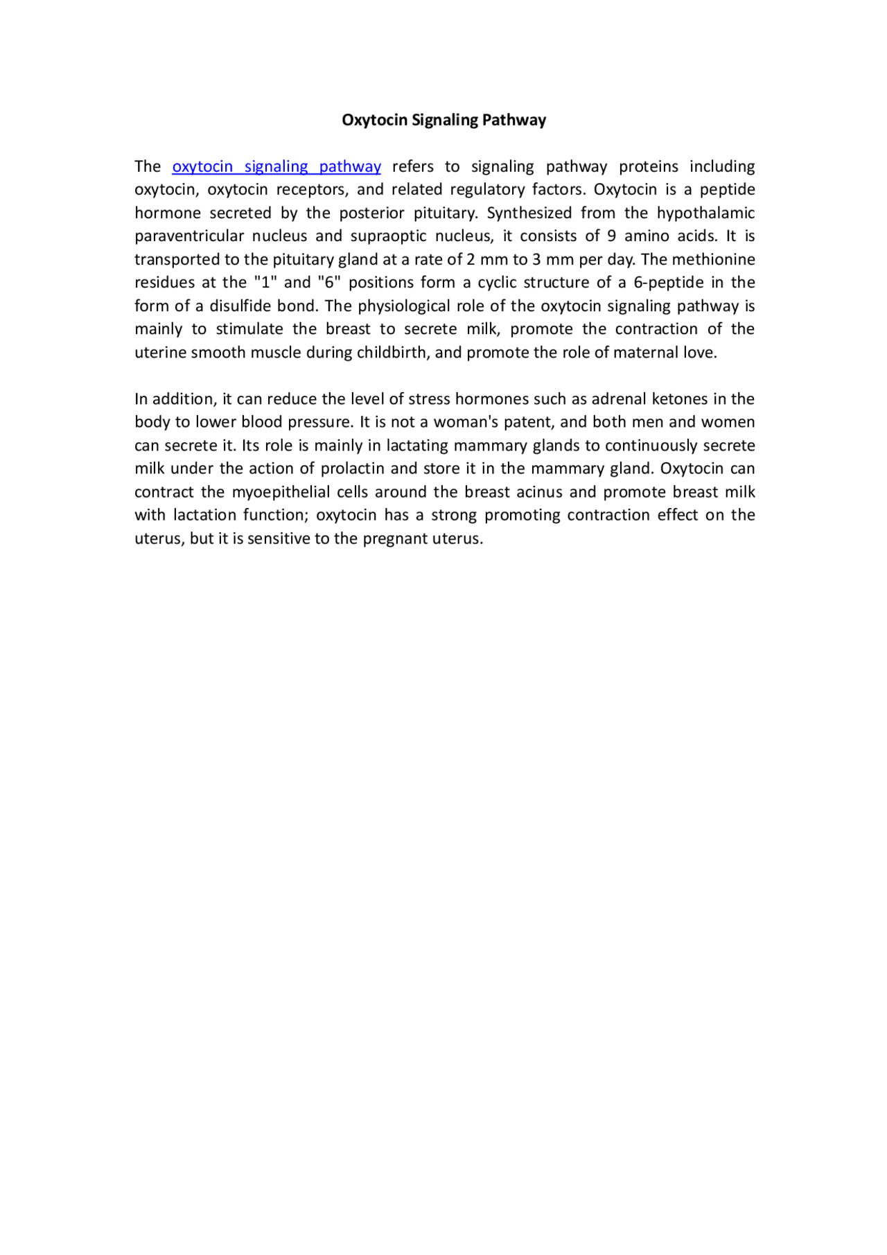 Oxytocin Signaling Pathway Docsity