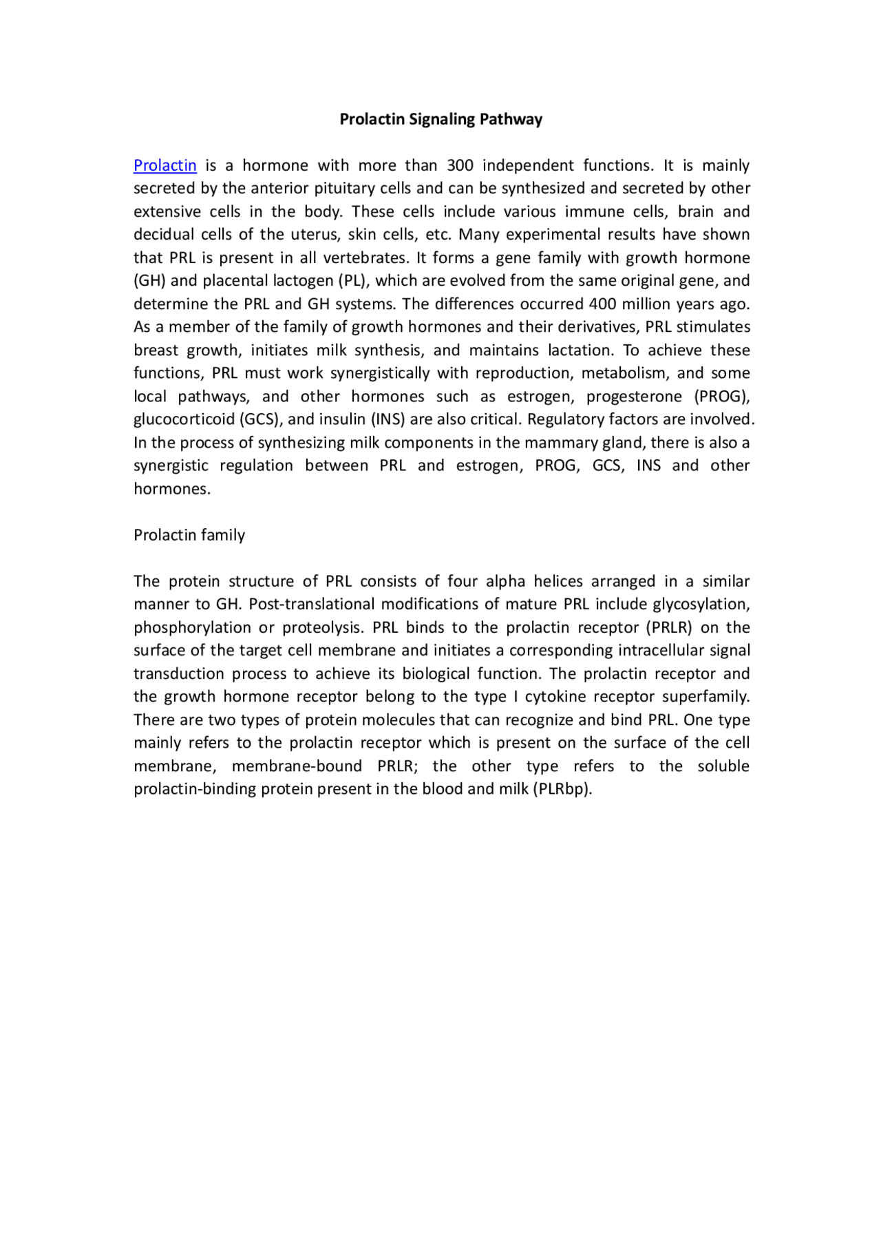 Prolactin Signaling Pathway Docsity