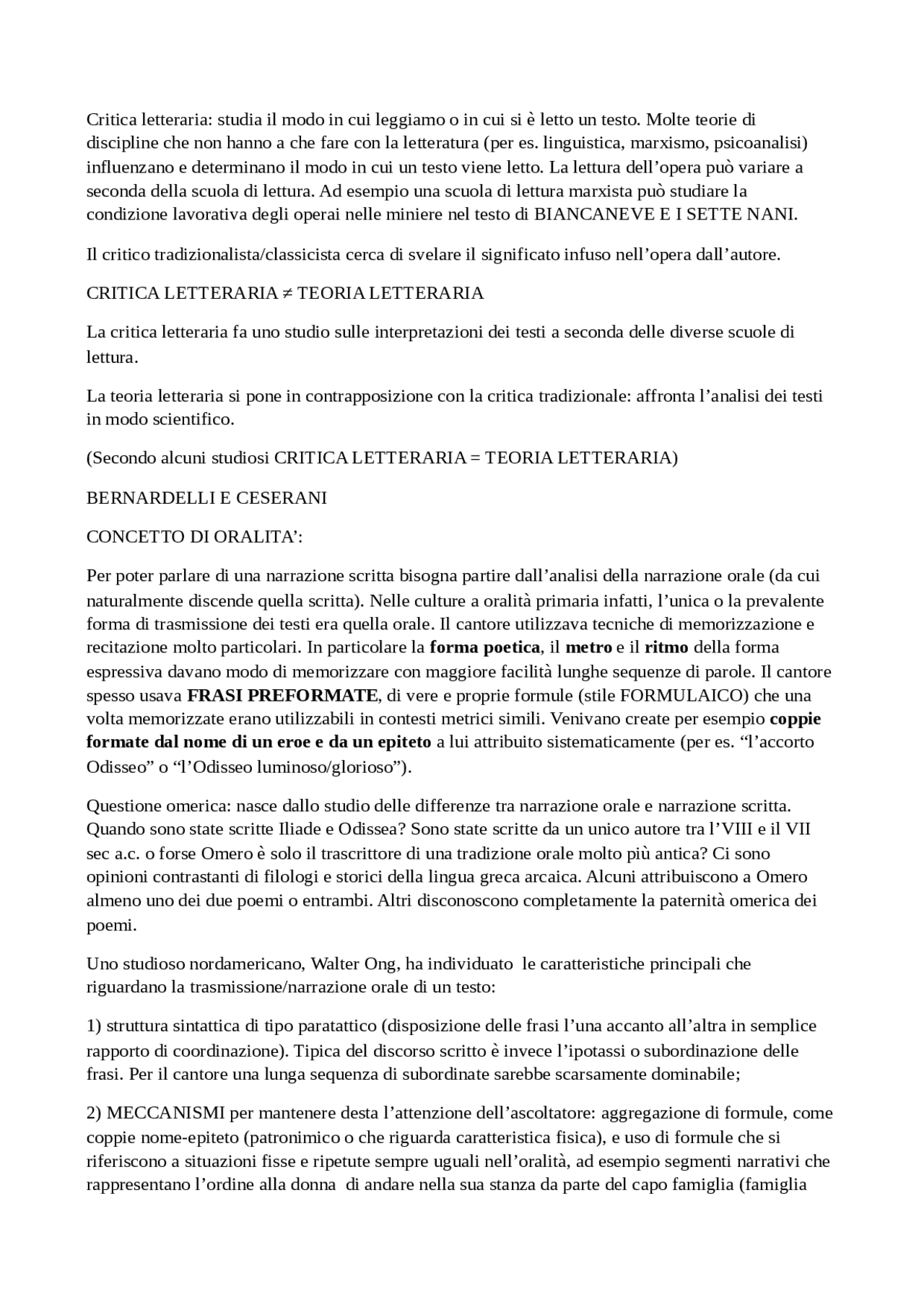 Riassunto capitolo 1 e 2 Bernardelli e Ceserani - Docsity