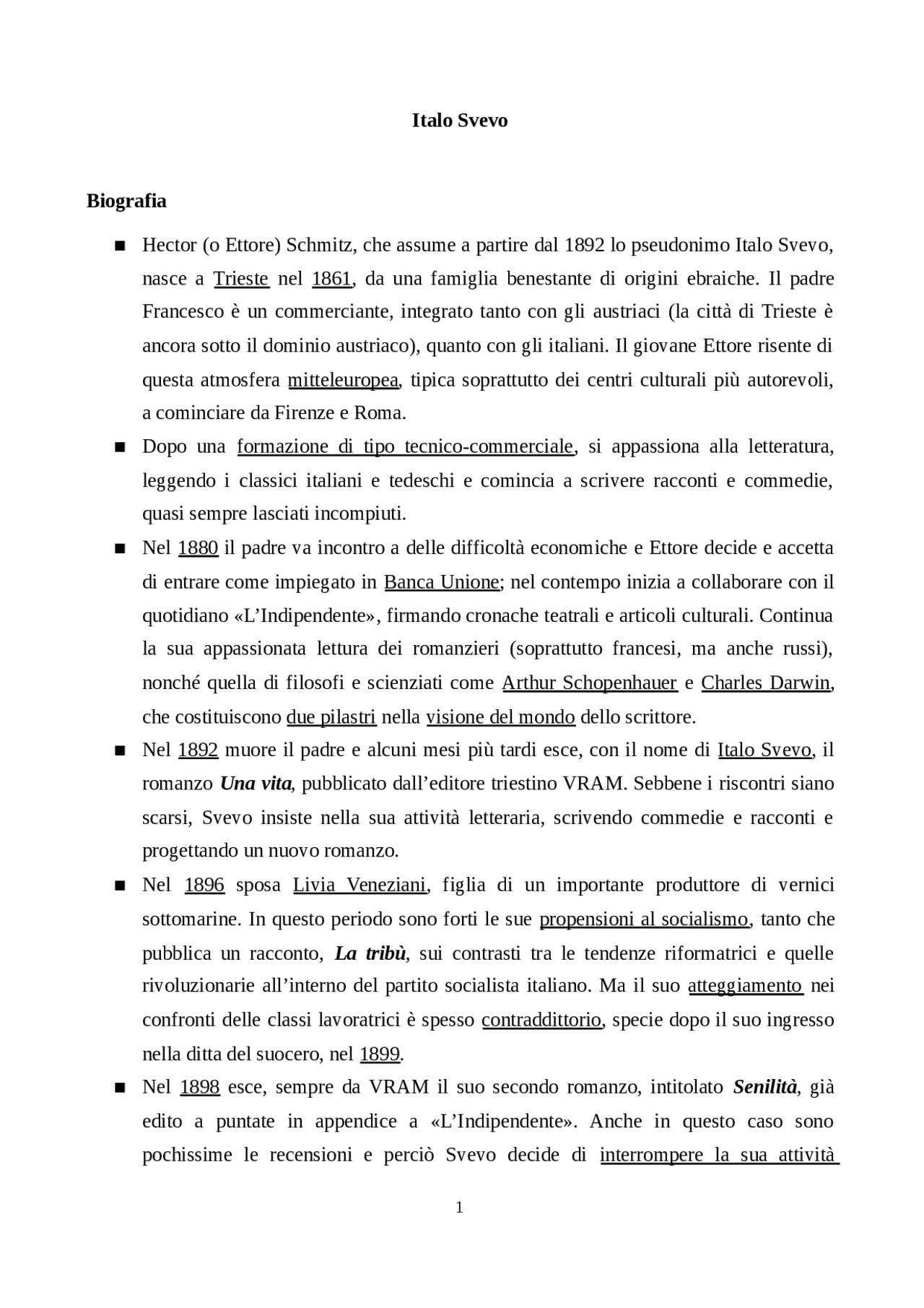 Vita E Opere Italo Svevo Docsity