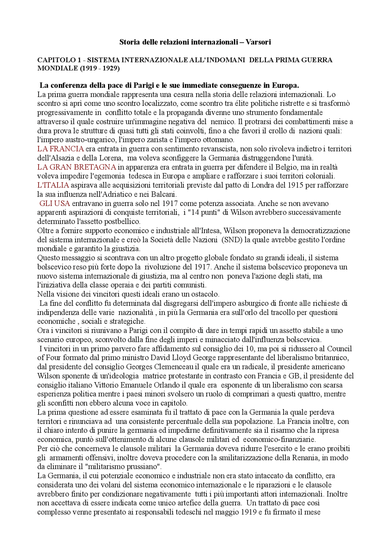 Riassunti Storia Delle Relazioni Internazionali Docsity