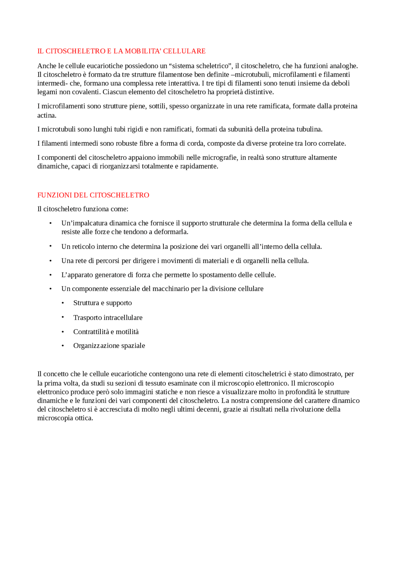 Citoscheletro E Motilità Cellulare Docsity