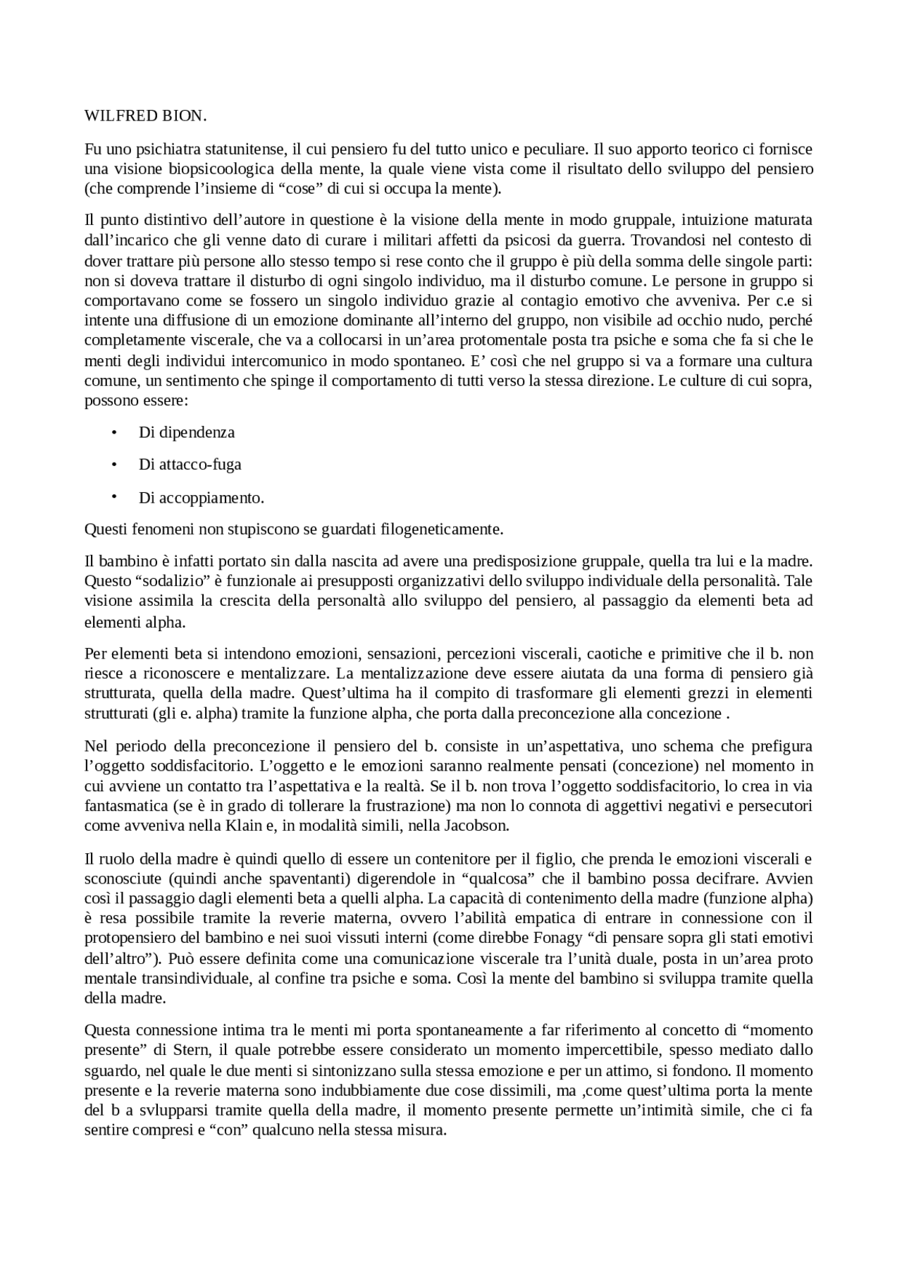 Riassunto Bion Psicologia Dinamica Docsity