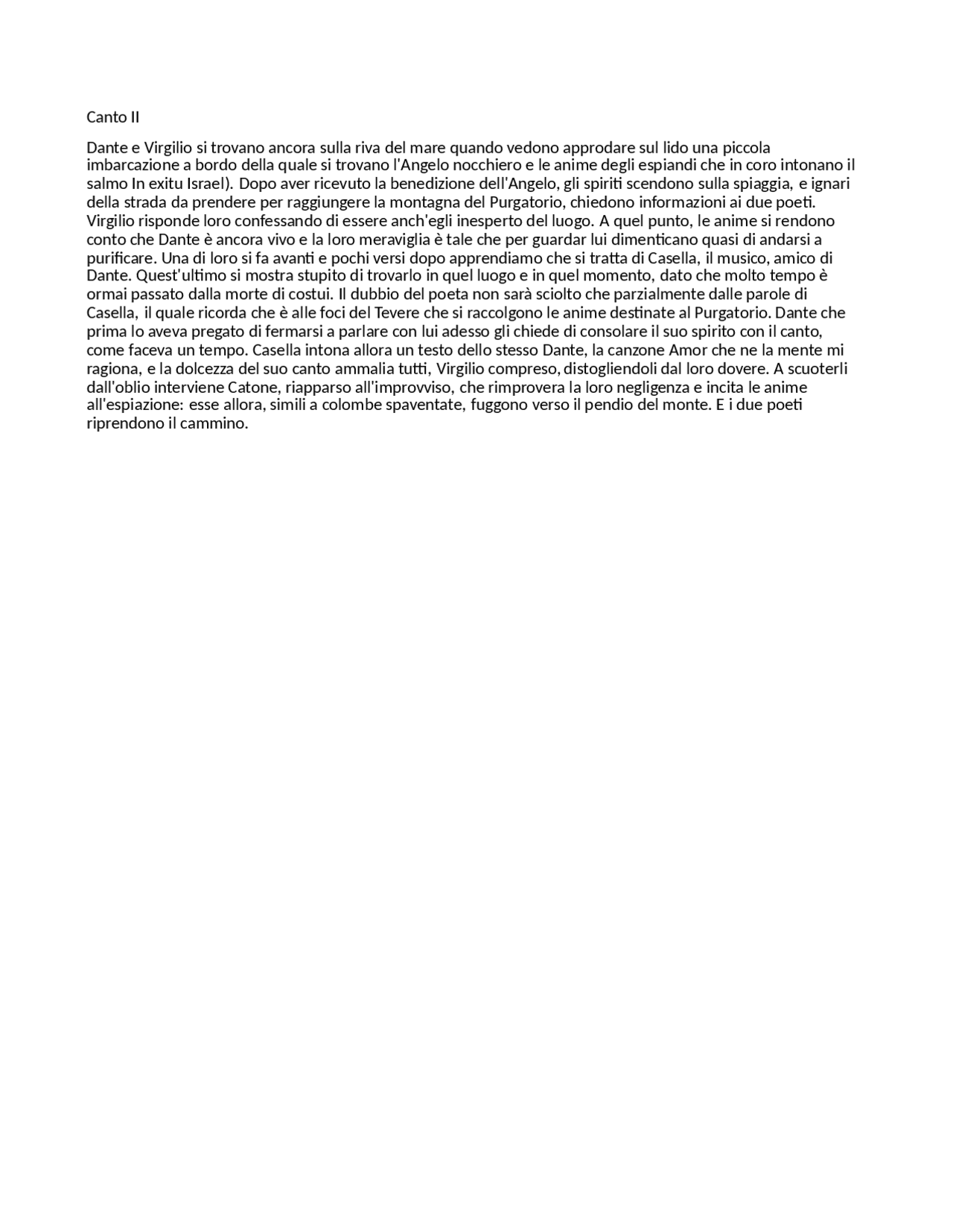 Riassunto canto 2 purgatorio - Docsity