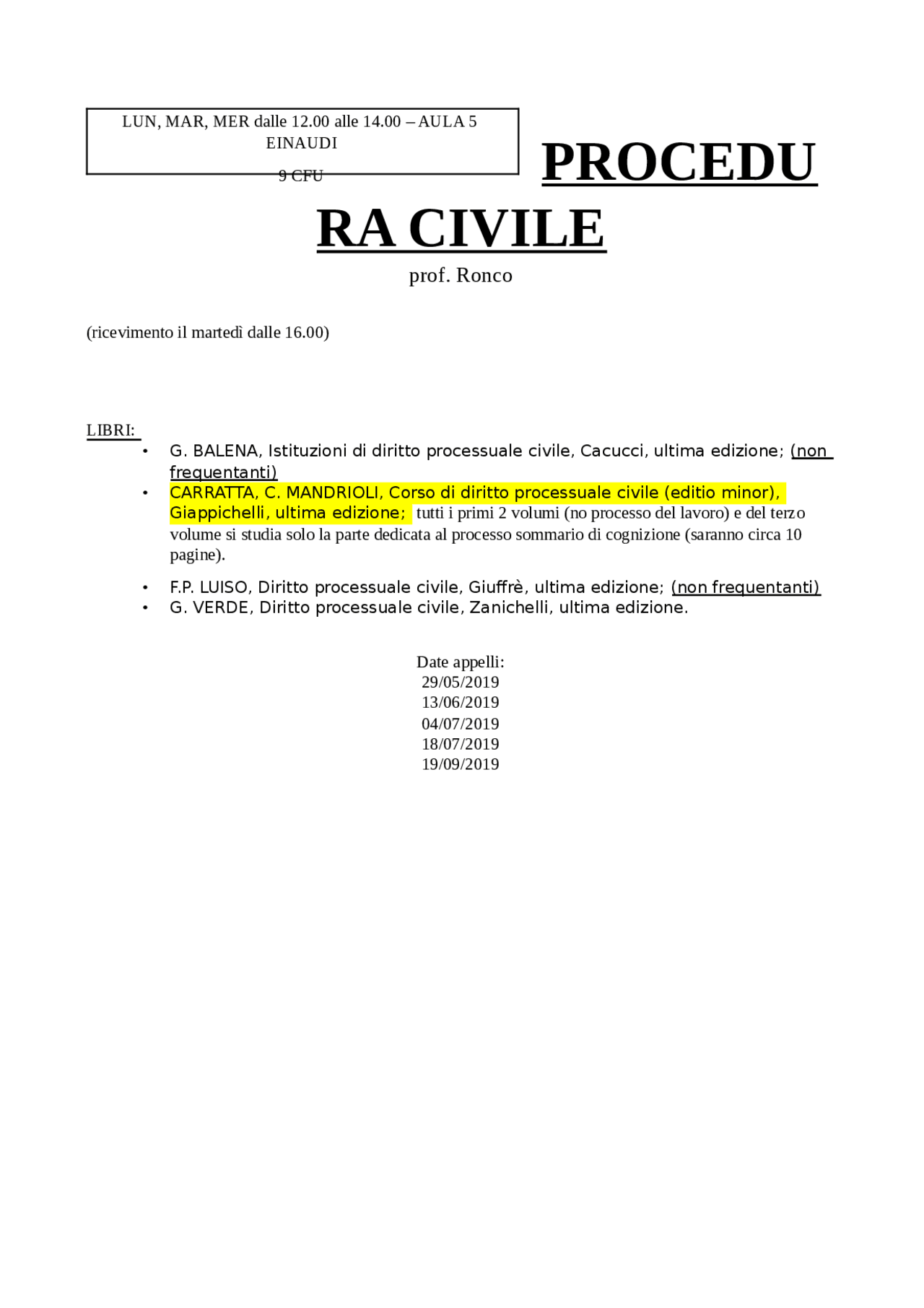 Sbobine Procedura Civile Prof Ronco Sbobinature Di Diritto