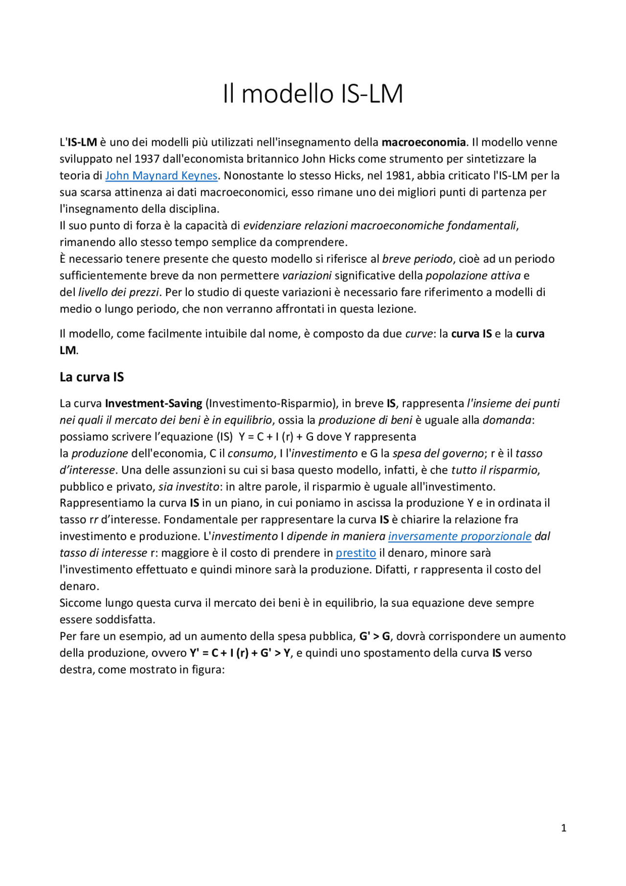 Il Modello Is Lm Macroeconomia Docsity