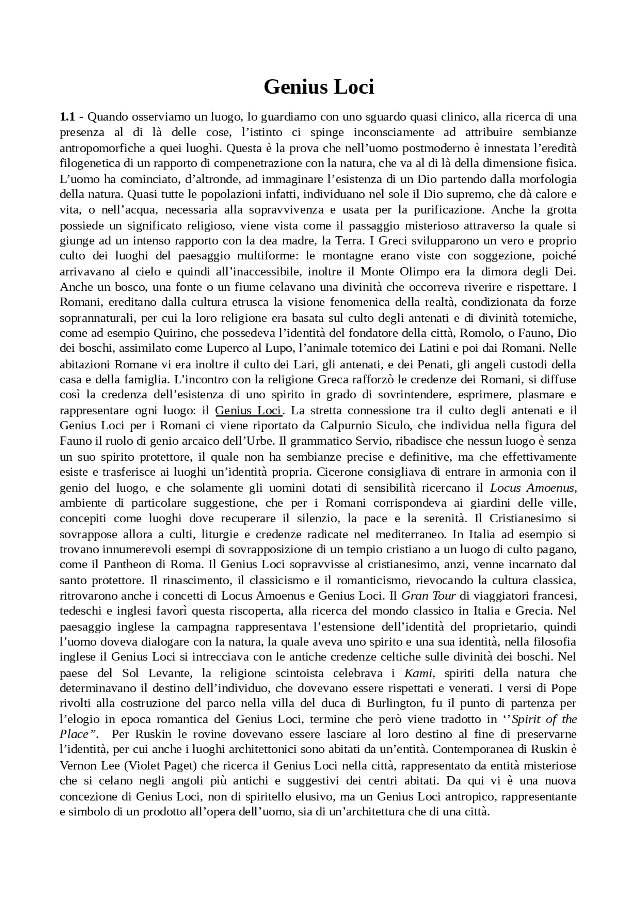 Riassunto Genius Loci - Docsity