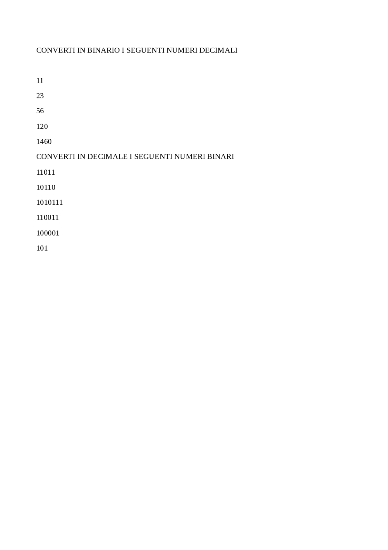 Esercizi Sistemi Di Numerazione Per Idoneità Di Informatica Dispense