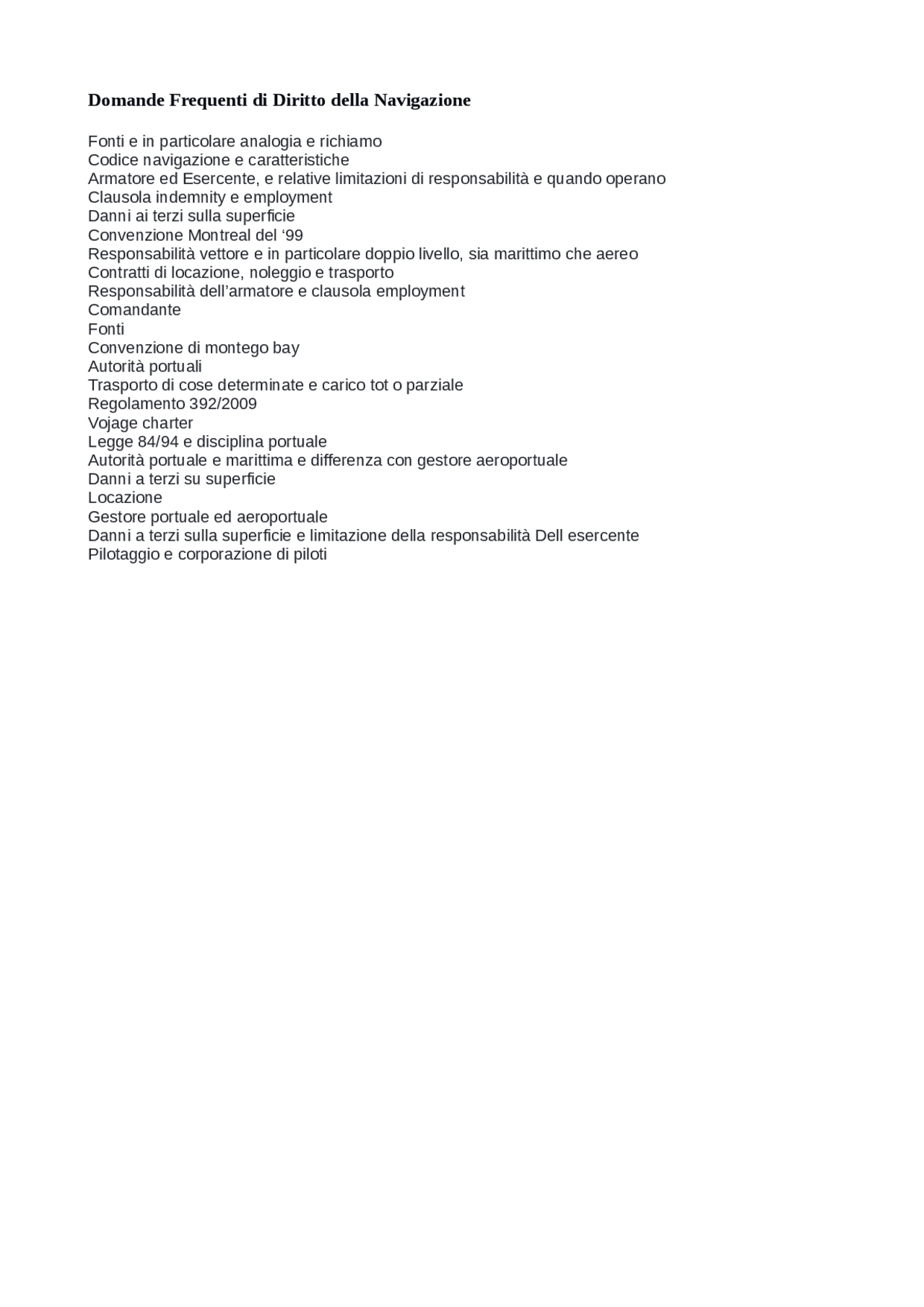 Domande Frequenti Di Diritto Della Navigazione Docsity