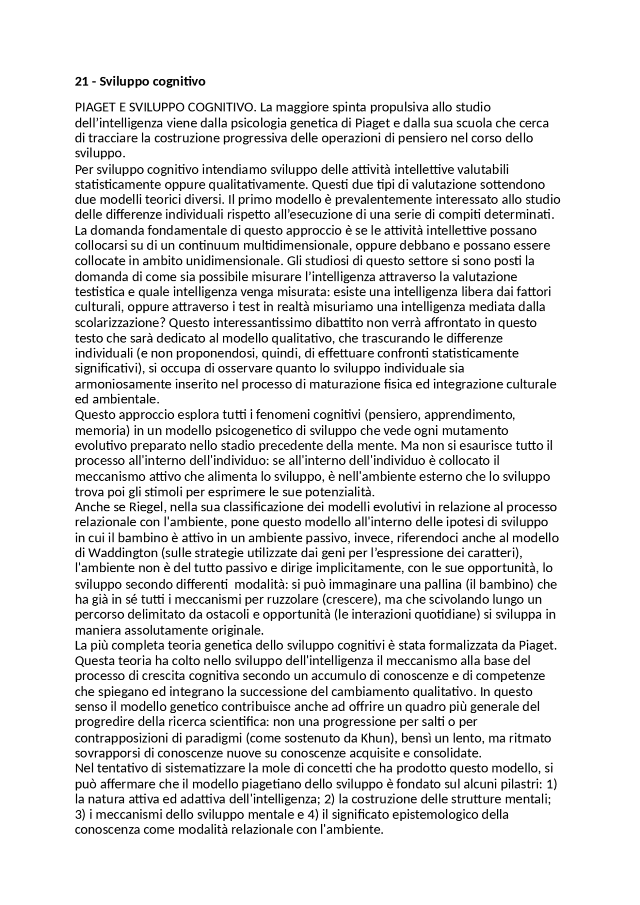 Appunti Sullo Sviluppo Cognitivo Docsity