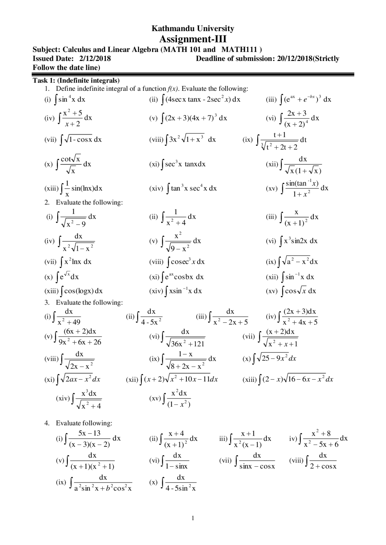 A Question Paper On Math Problems Docsity