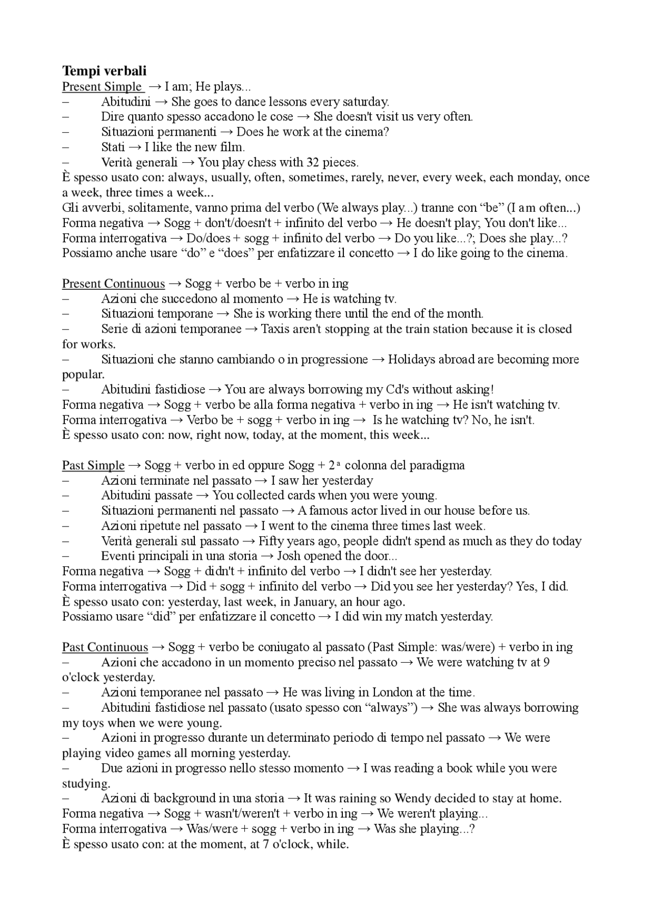 Modi E Tempi Verbali Grammatica Inglese Docsity