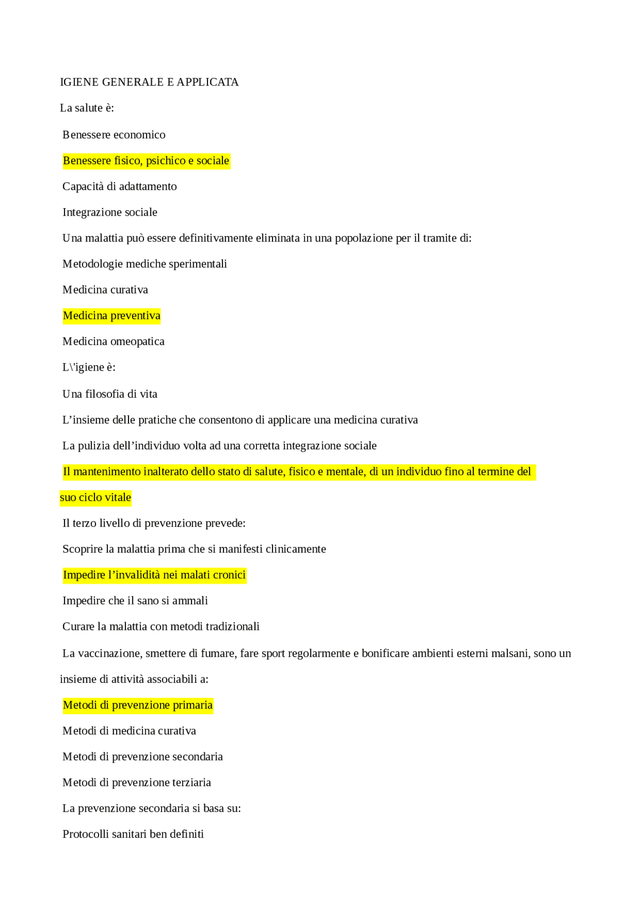 Prove Desame Igiene Generale E Applicata Pegaso Prove Desame Di